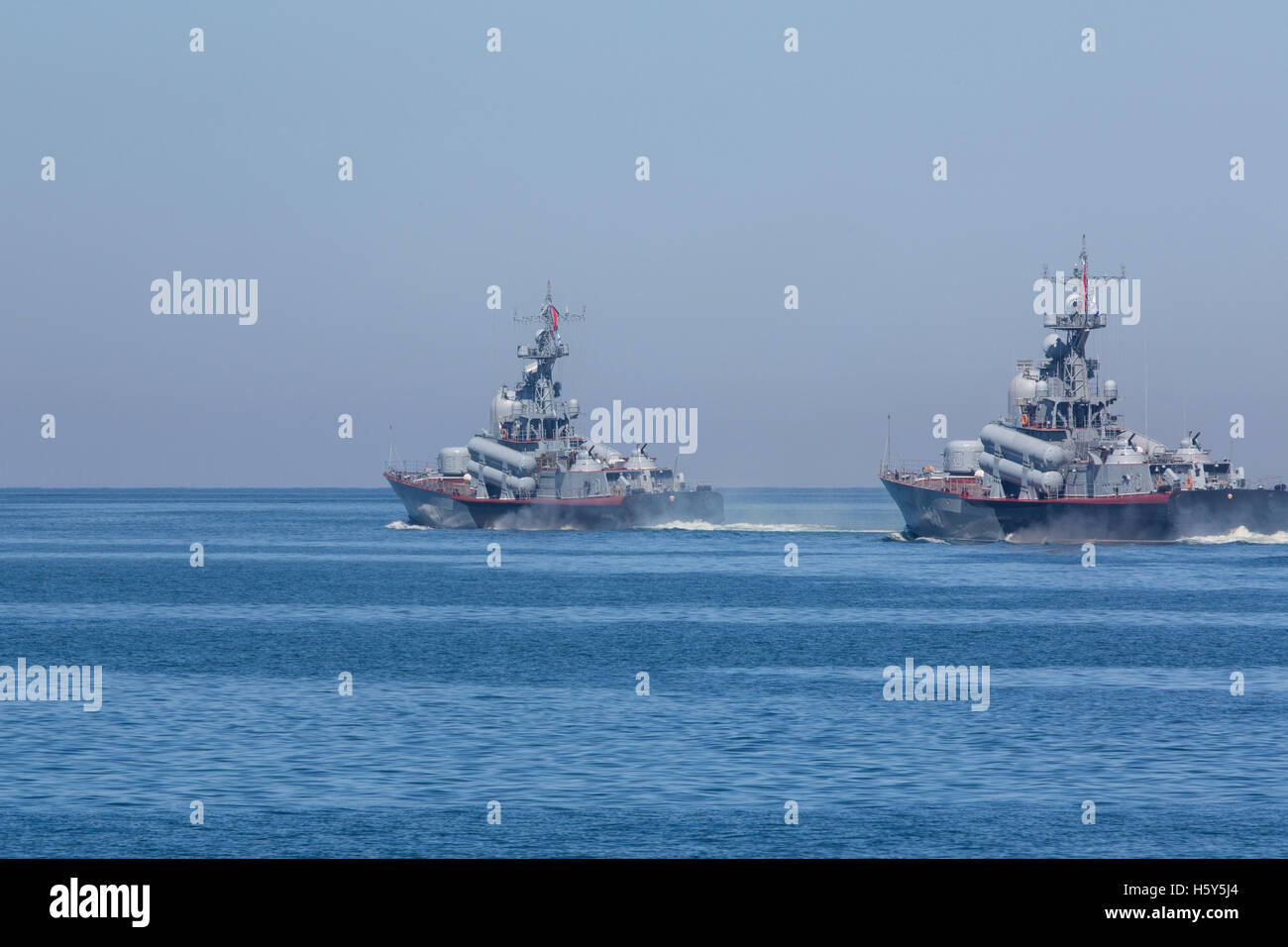 View of the Russian Black Sea Fleet squadron during Navy parade raid in ...