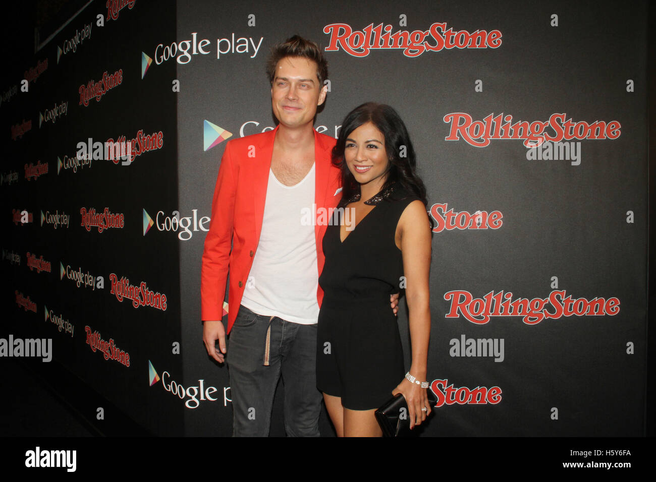 Carl Ryden and Karen David attends the Rolling Stone and Google Play Pre GRAMMY Party at El Rey ...