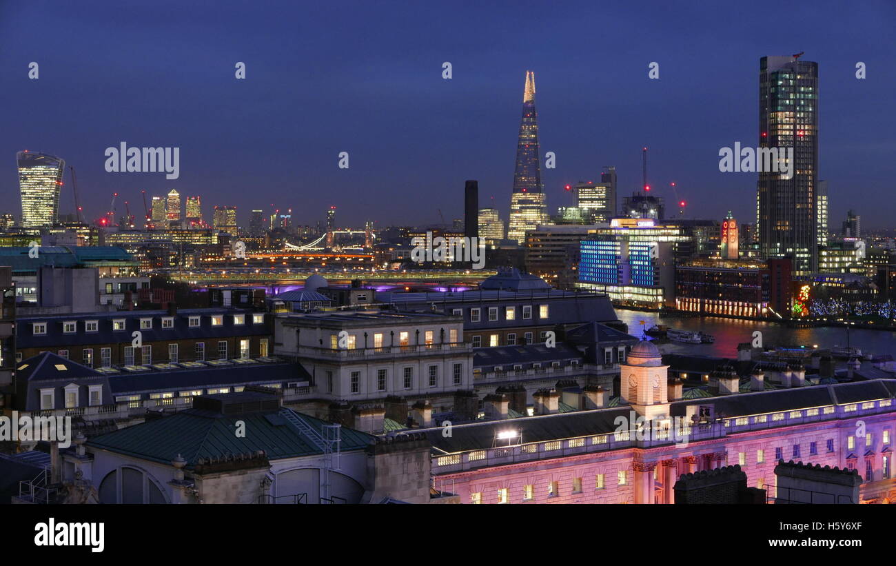 London skyline at night - aerial view city lights Stock Photo - Alamy
