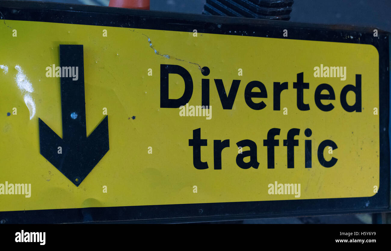 Diverted traffic sign Stock Photo - Alamy
