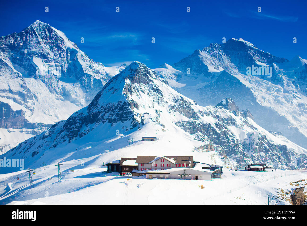 Aerial view of Alps mountains in Switzerland. View from helicopter ...