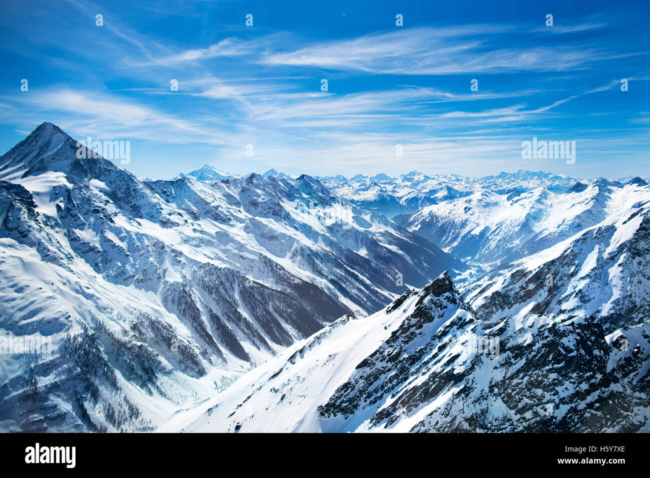 Aerial view of Alps mountains in Switzerland. View from helicopter ...