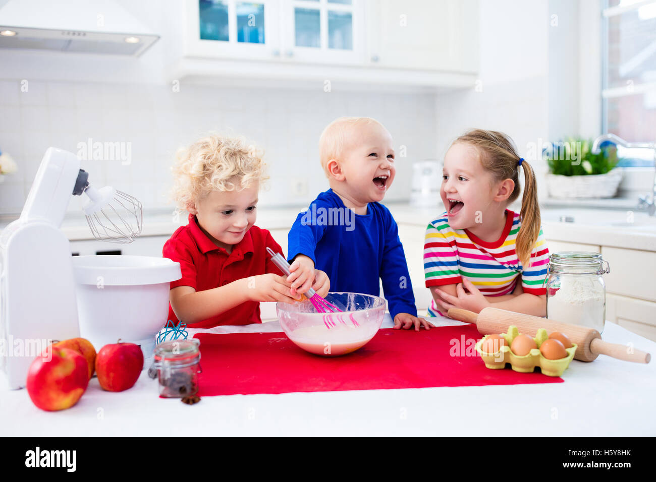 Cute kids, adorable little girl, boy and funny baby making dough for a ...