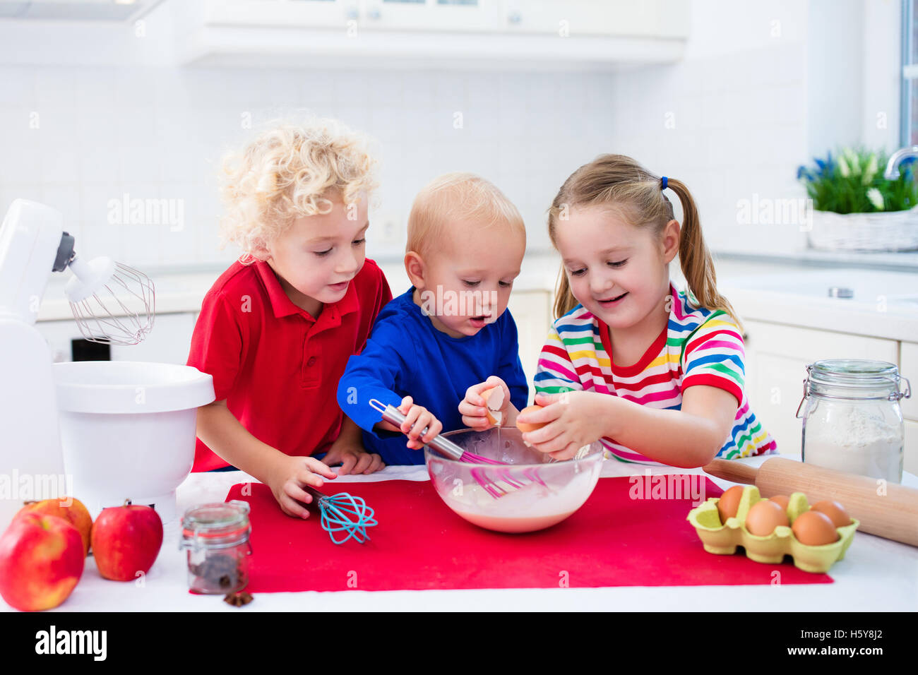 Cute kids, adorable little girl, boy and funny baby making dough for a ...