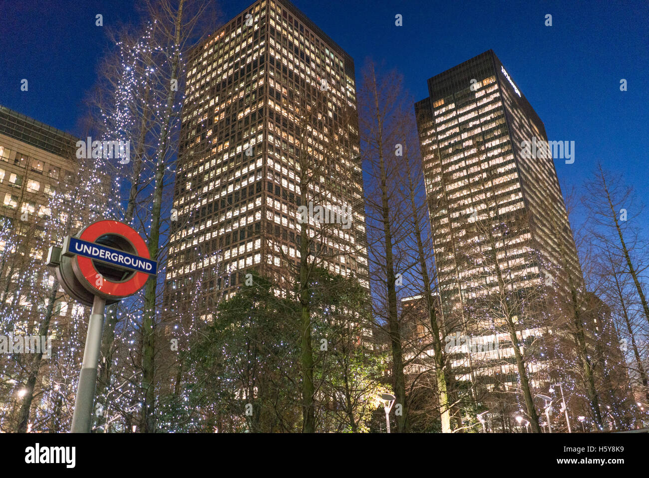 Modern Canary Wharf district in the evening - LONDON/ENGLAND FEBRUARY ...