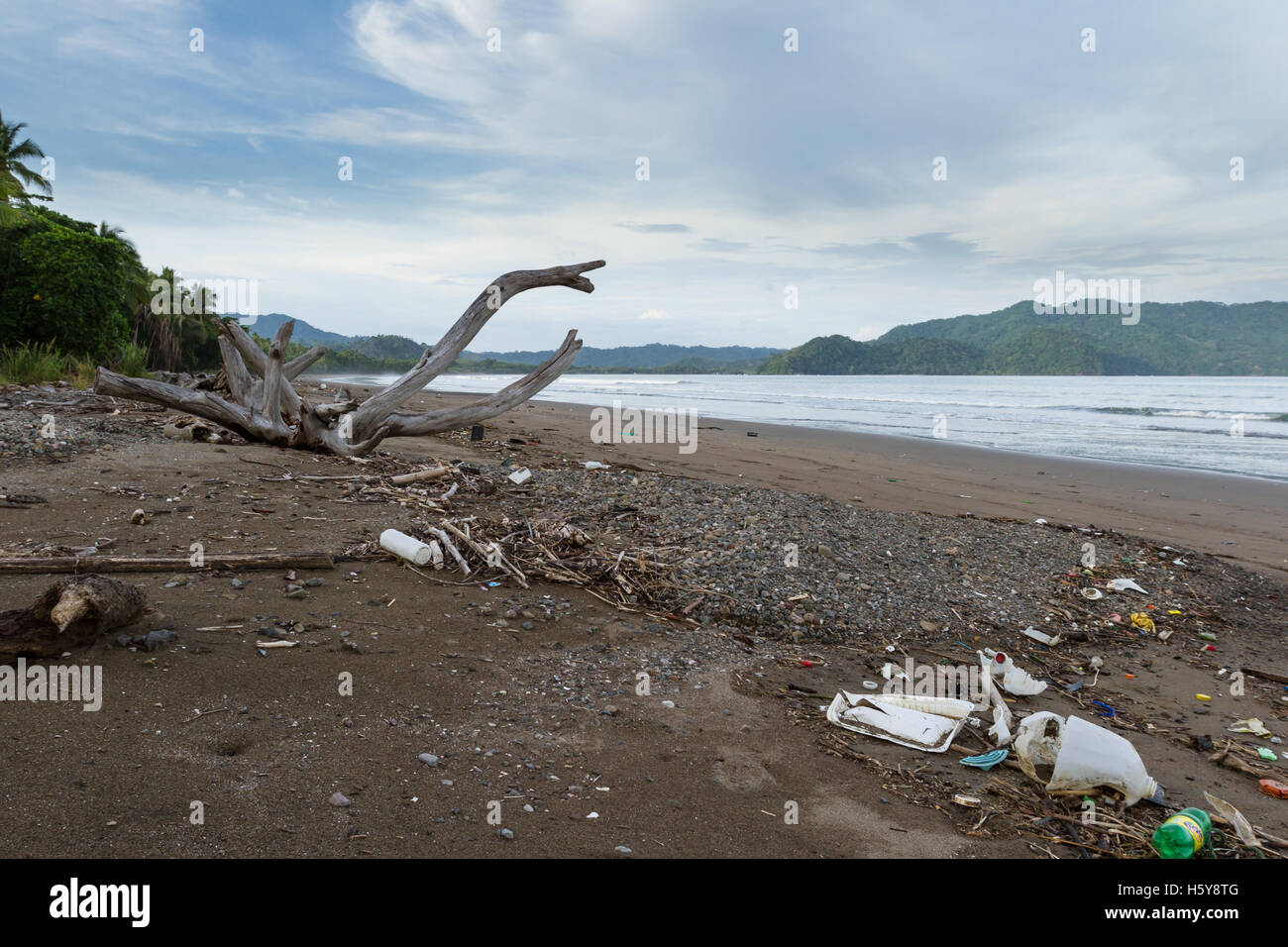 Tambor, Costa Rica - June 20: plastic and garbage all over the beach ...