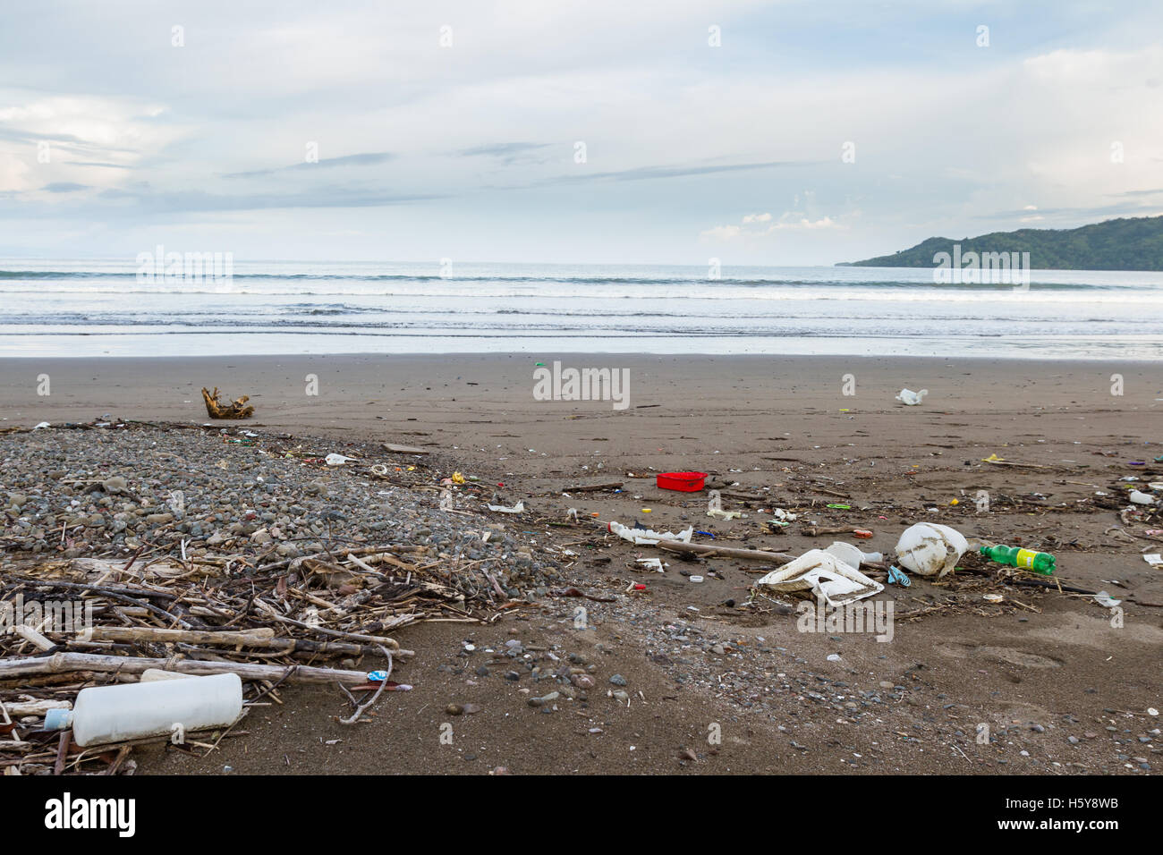 Tambor, Costa Rica - June 20: plastic and garbage all over the beach ...