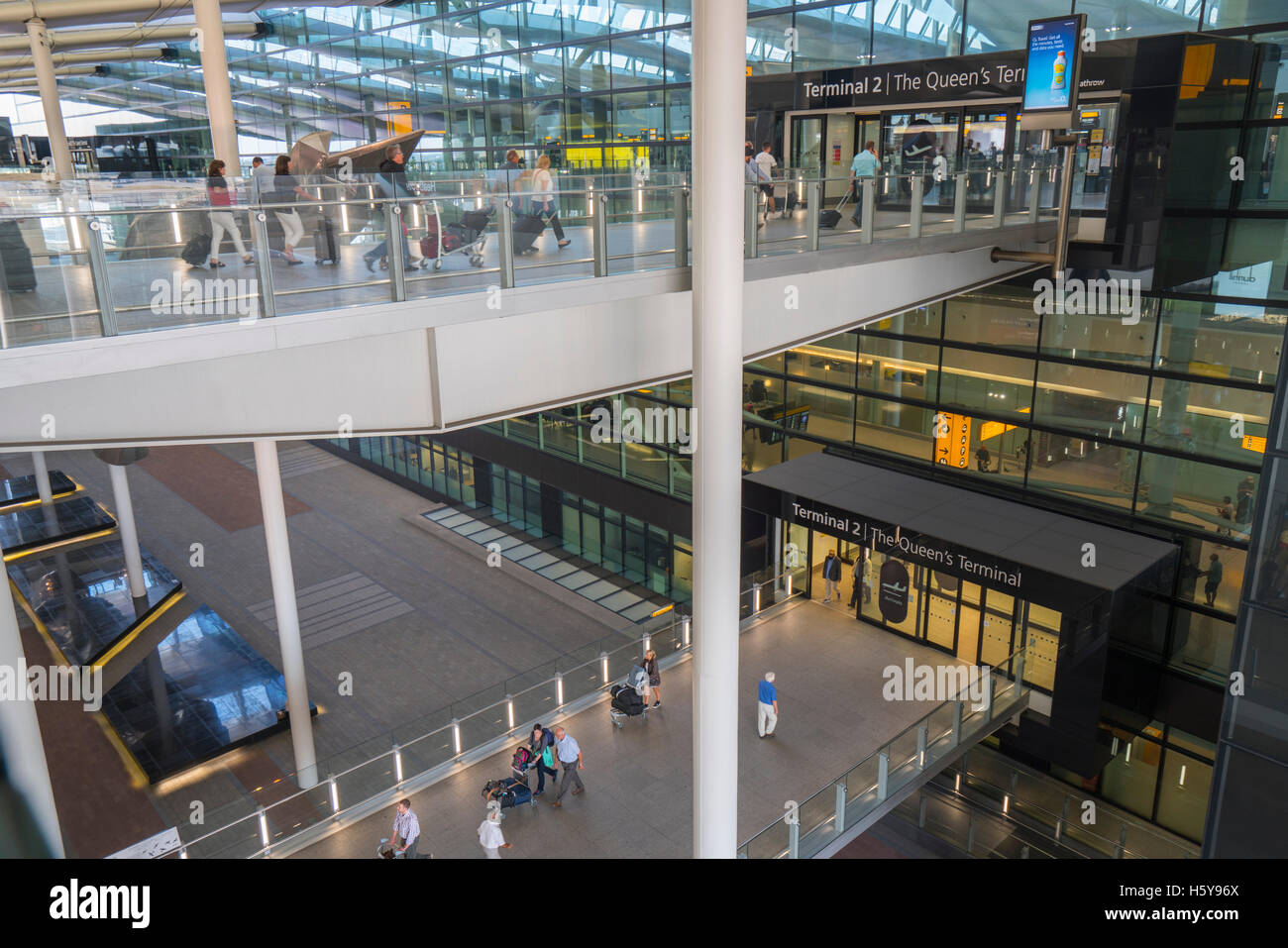 Pedestrian bridges to the levels of London Heathrow Terminal 2 Stock ...