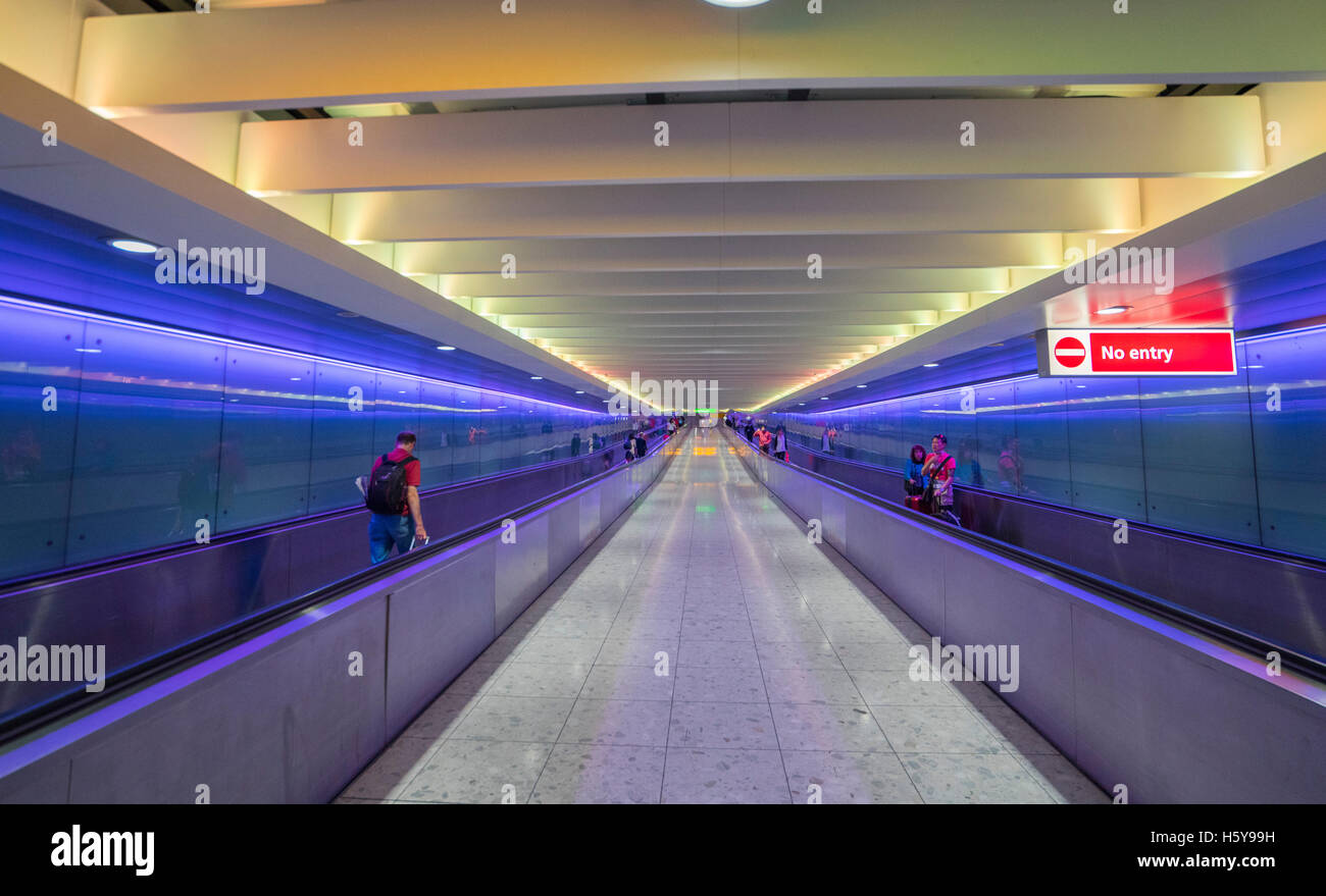 Stylish tunnel to Terminal 3 at Heathrow Airport in London Stock Photo ...