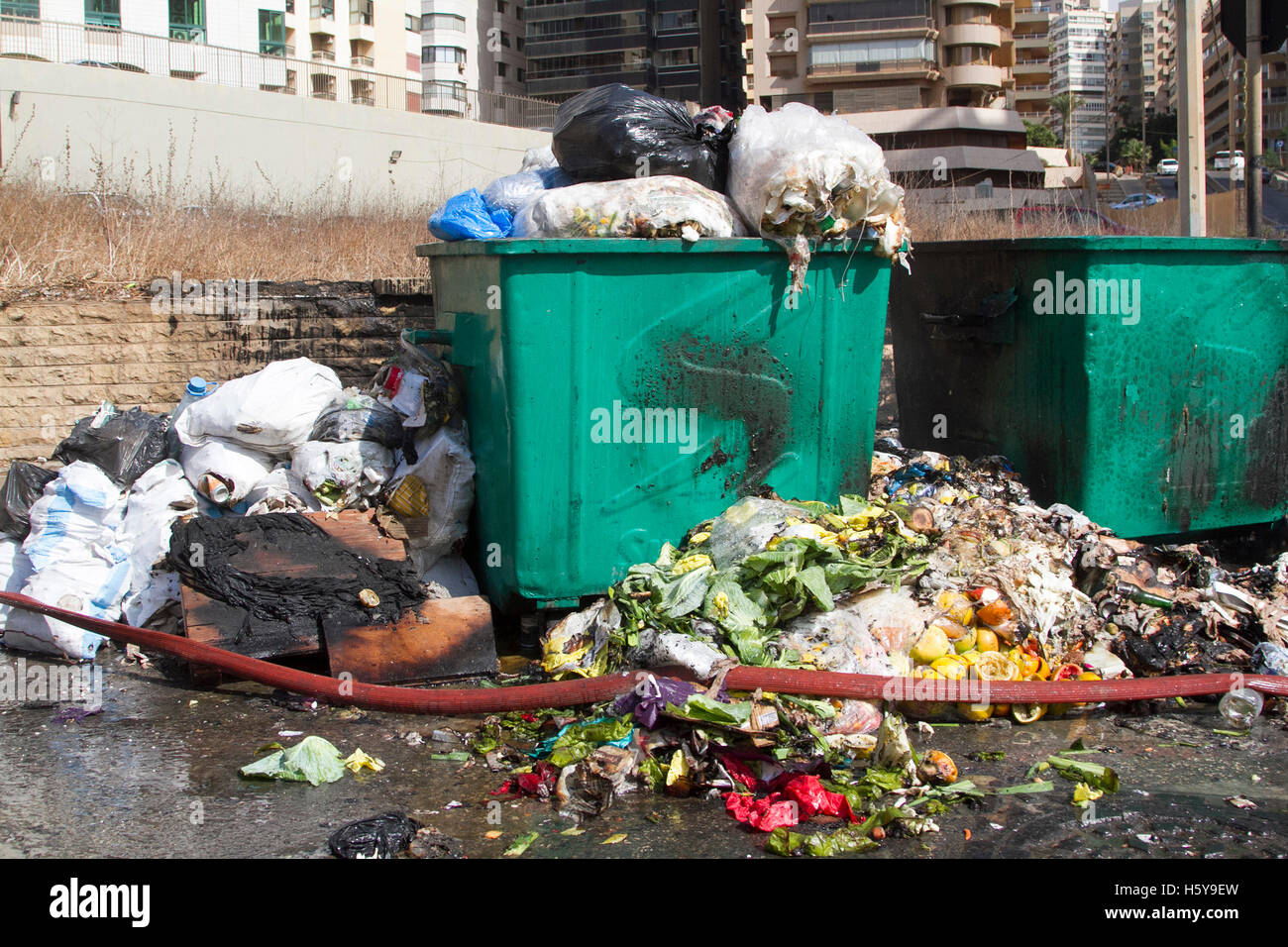 Beirut Lebanon. 21st October 2016. Uncollected Rubbish bags start to ...