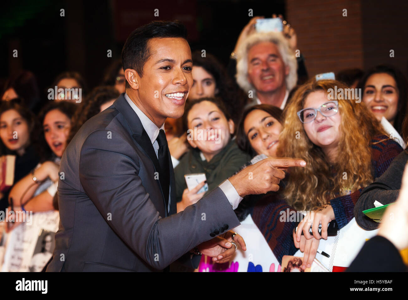 Rome, Italy. 20th Oct, 2016. Livio Beshir incites fans on the red ...