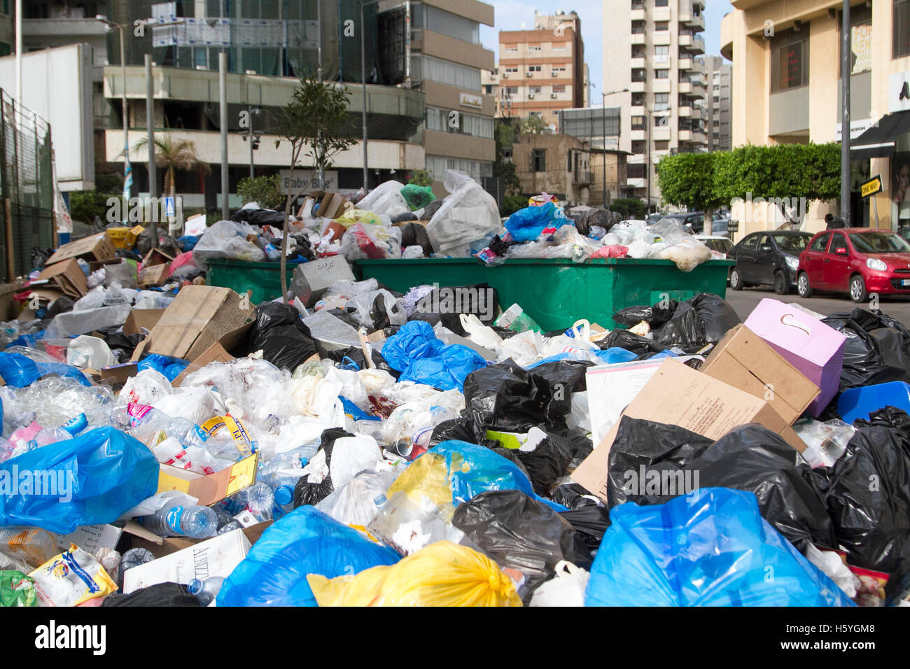 Beirut, Lebanon. 22nd Oct, 2016. Uncollected rubbish bags pile up in ...