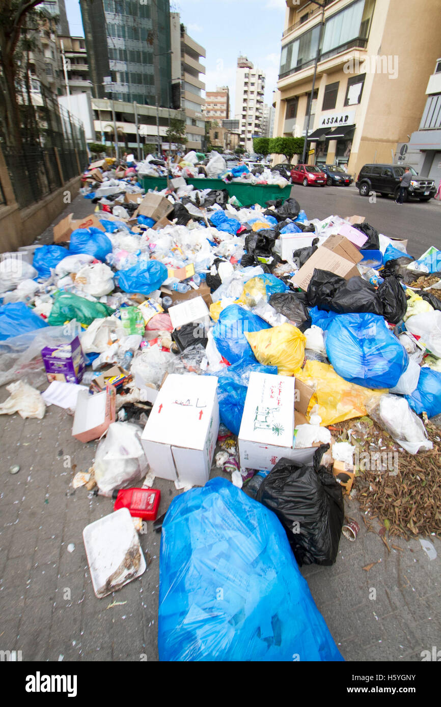 Beirut, Lebanon. 22nd Oct, 2016. Uncollected rubbish bags pile up in ...