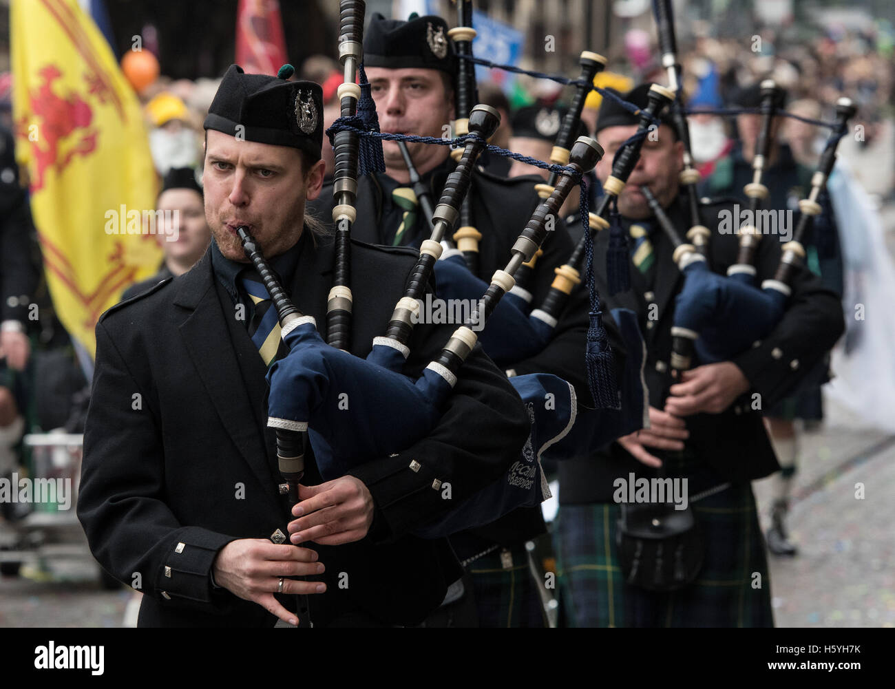 A group of pipers participating in the traditional parade for the folk ...