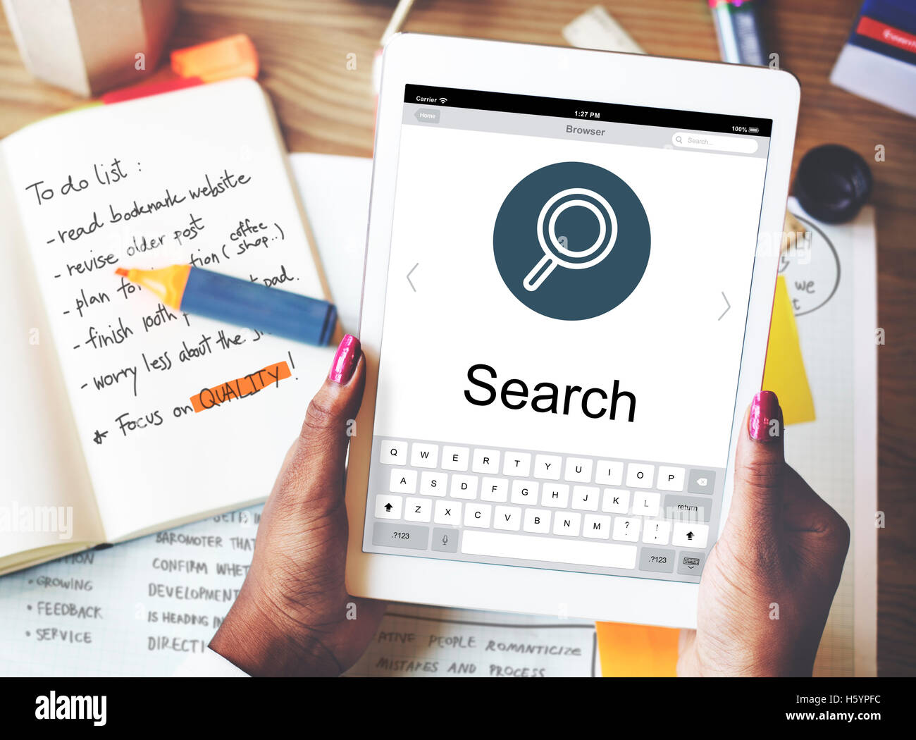 Find Search Browse Magnifying Glass Concept Stock Photo - Alamy