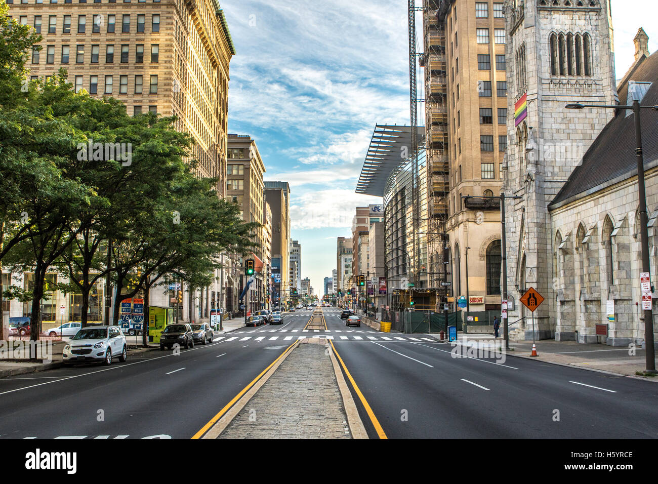 PHILADELPHIA - Sept 1, 2016: Cityscape with street and Downtown Skyline ...