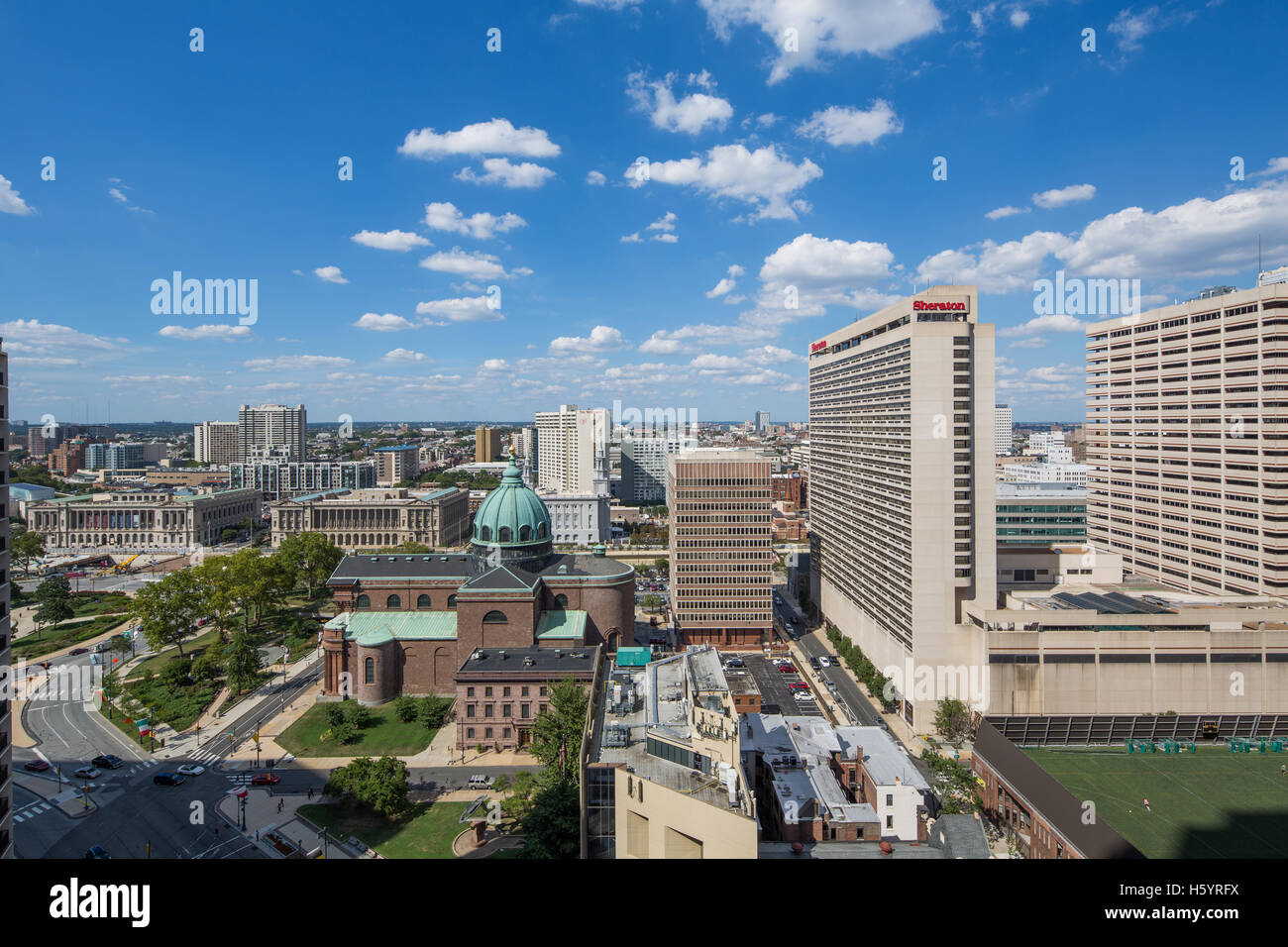 PHILADELPHIA - Sept 1, 2016: Cityscape with street and cathedral of ...