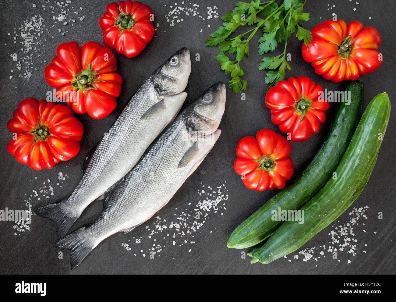 Sea Bass And Vegetables Stock Photo - Alamy