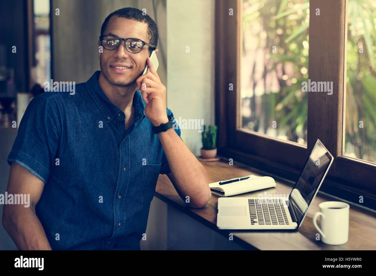 Man Working Coffee Shop Cafe Concept Stock Photo - Alamy