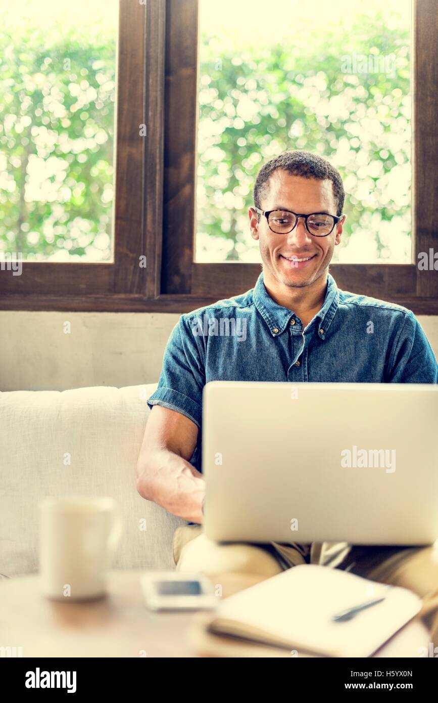 Man Working Coffee Shop Cafe Concept Stock Photo - Alamy
