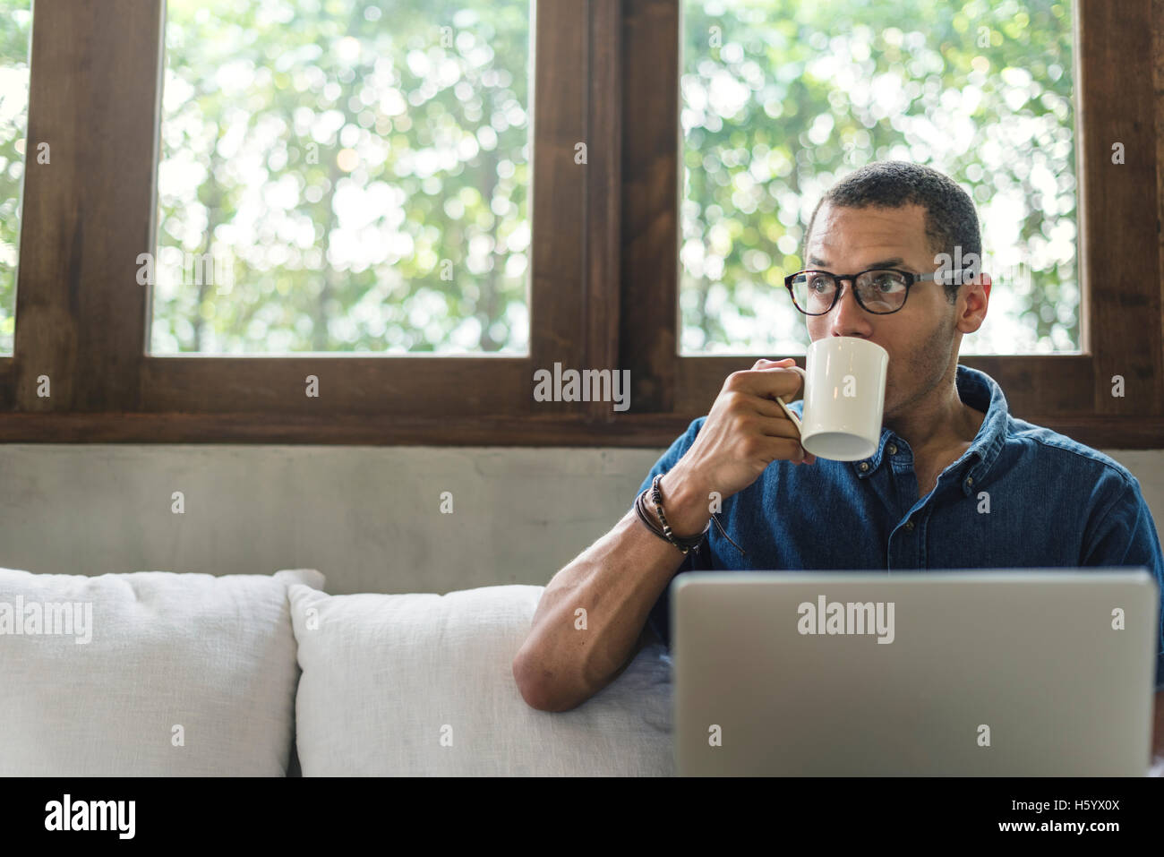 Man Working Coffee Shop Cafe Concept Stock Photo - Alamy