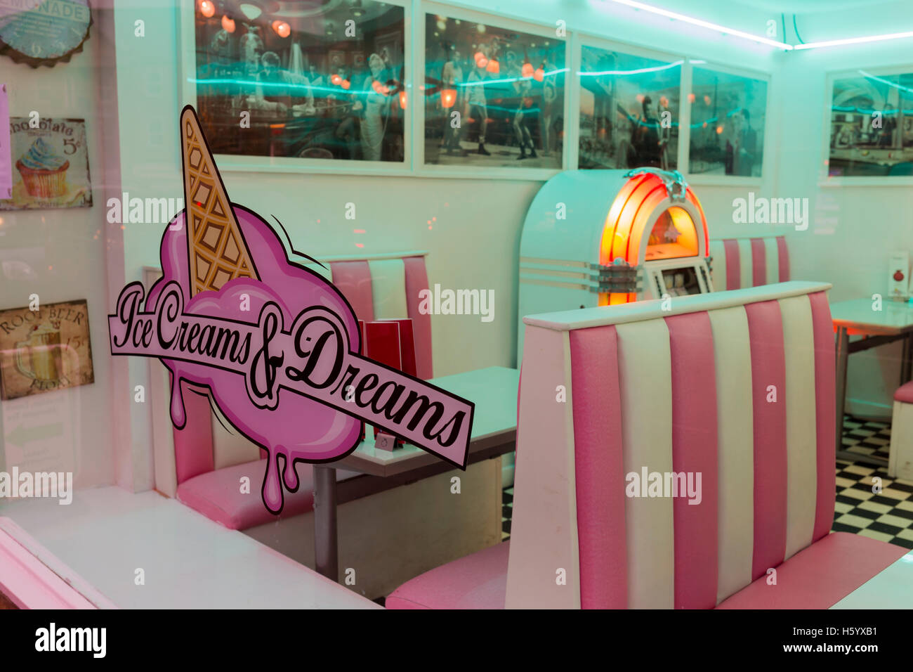 60 s American style diner with juke box in background Derbyshire ...
