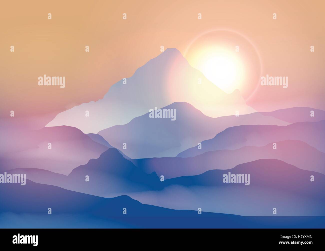 Sunrise Mountain Landscape - Vector Illustration Stock Vector Image ...