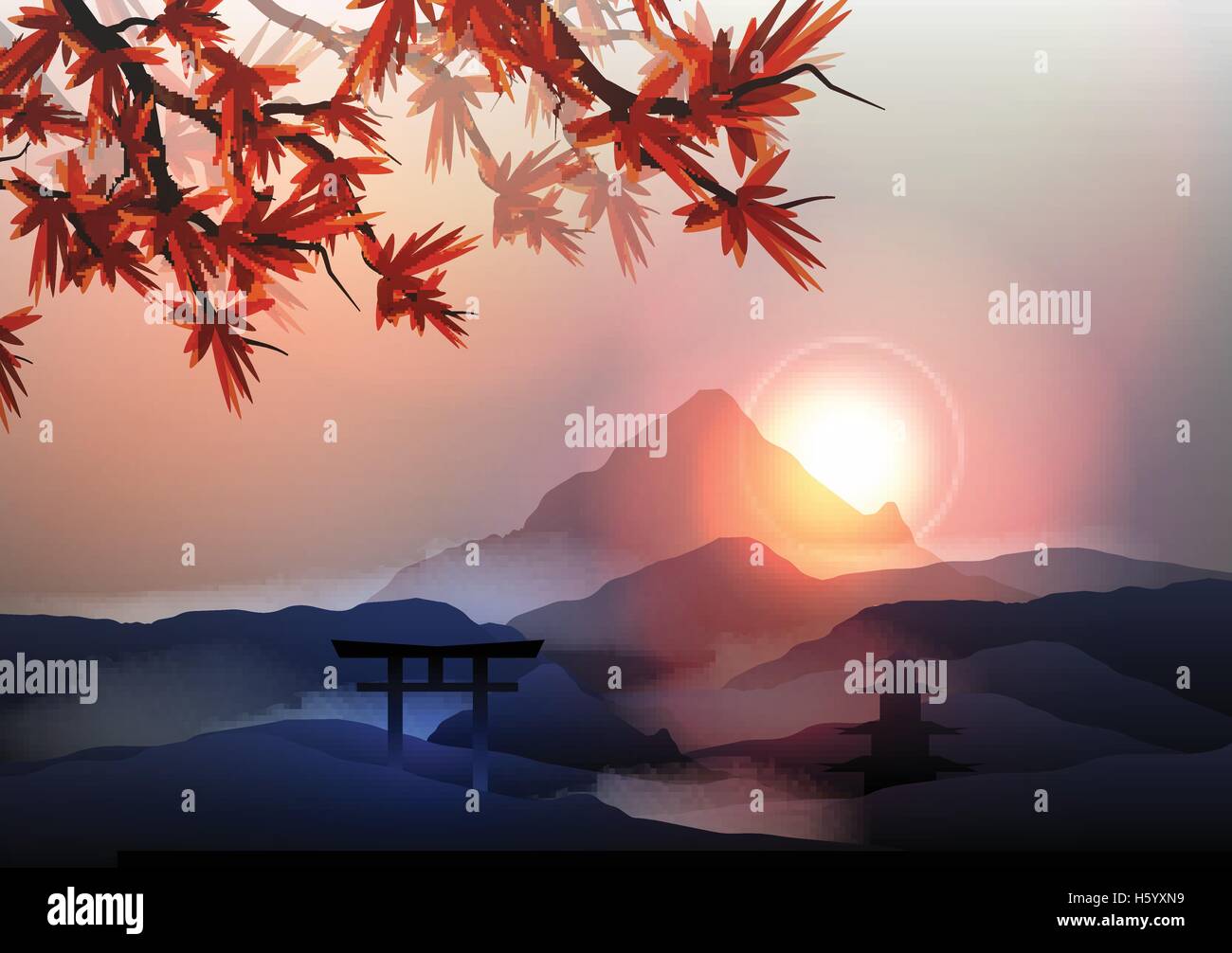 Japanese Mountain Landscape - Vector Illustration Stock Vector Image ...