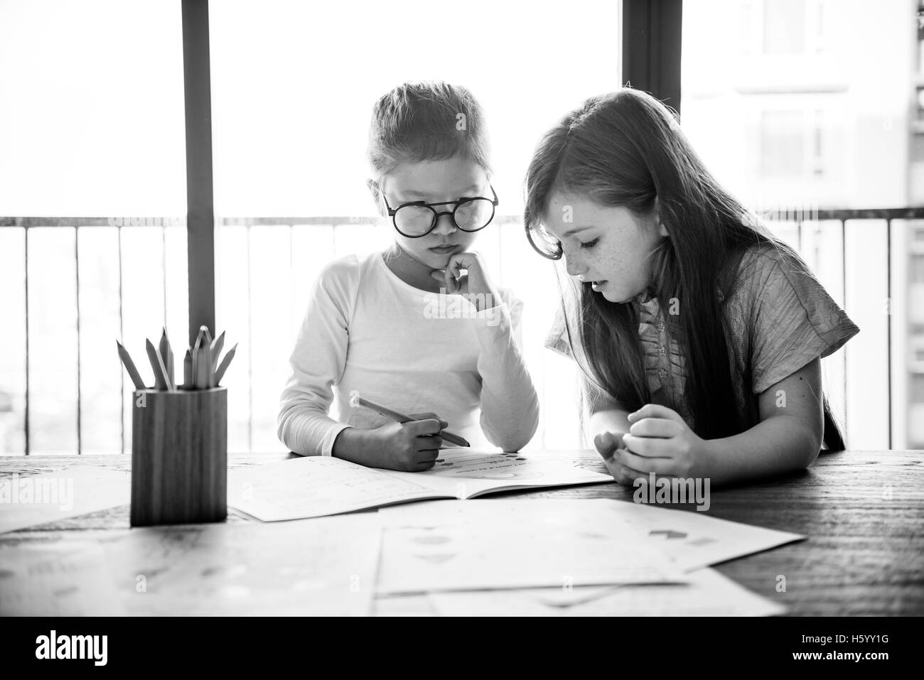 Kindergarten children drawing Black and White Stock Photos & Images - Alamy