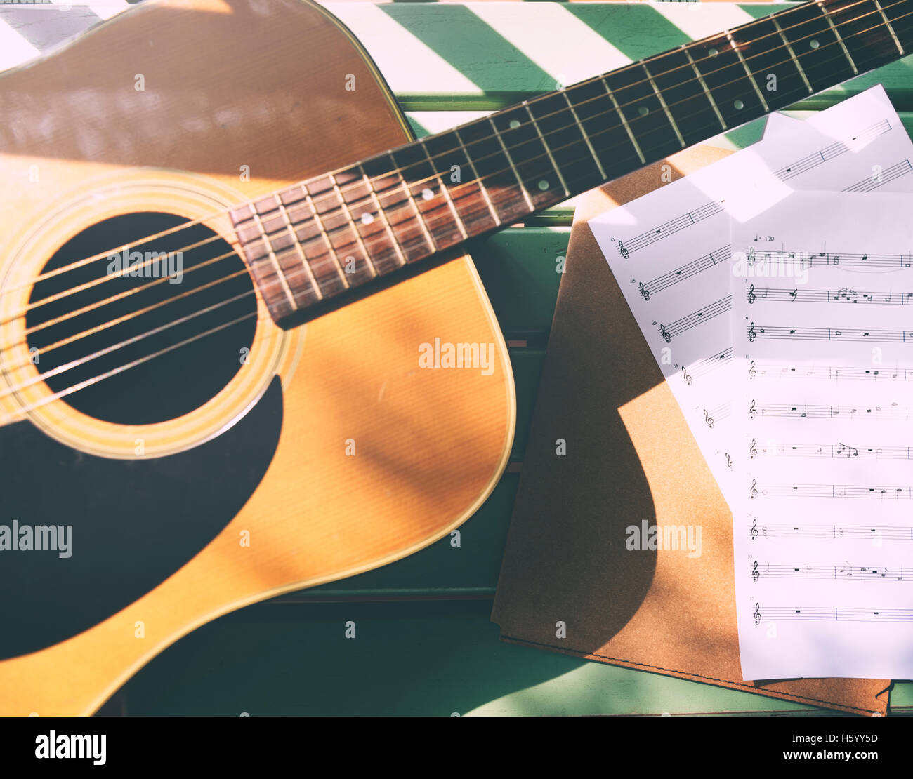 Guitar And Note Sheets Stock Photo - Alamy