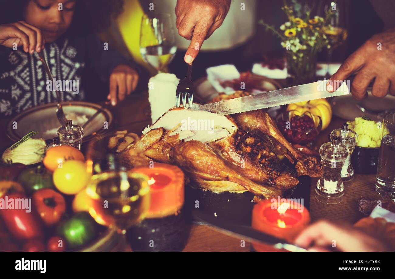 Cutting Turkey Thanksgiving Celebration Concept Stock Photo - Alamy
