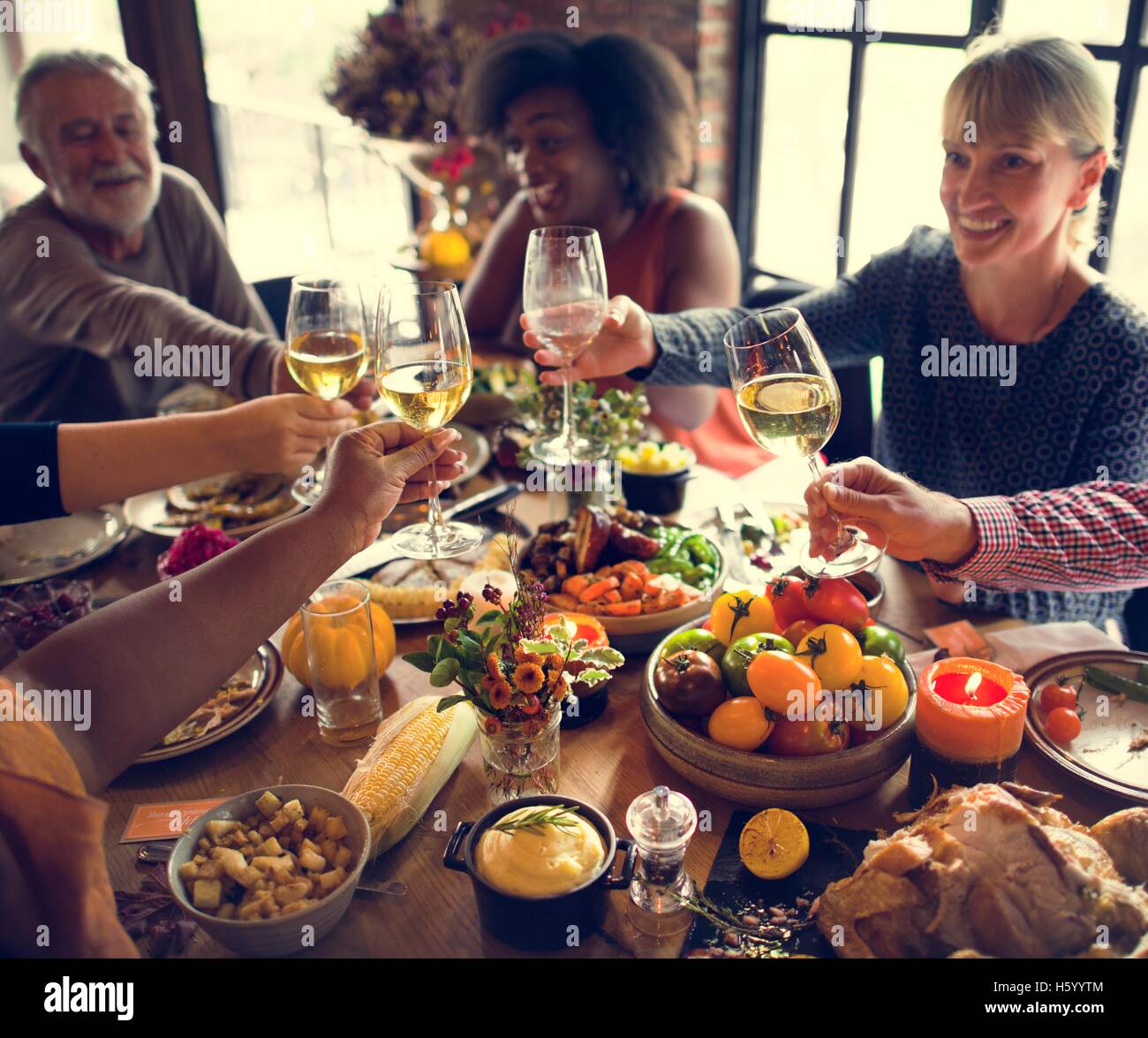People Cheers Celebrating Thanksgiving Holiday Concept Stock Photo - Alamy