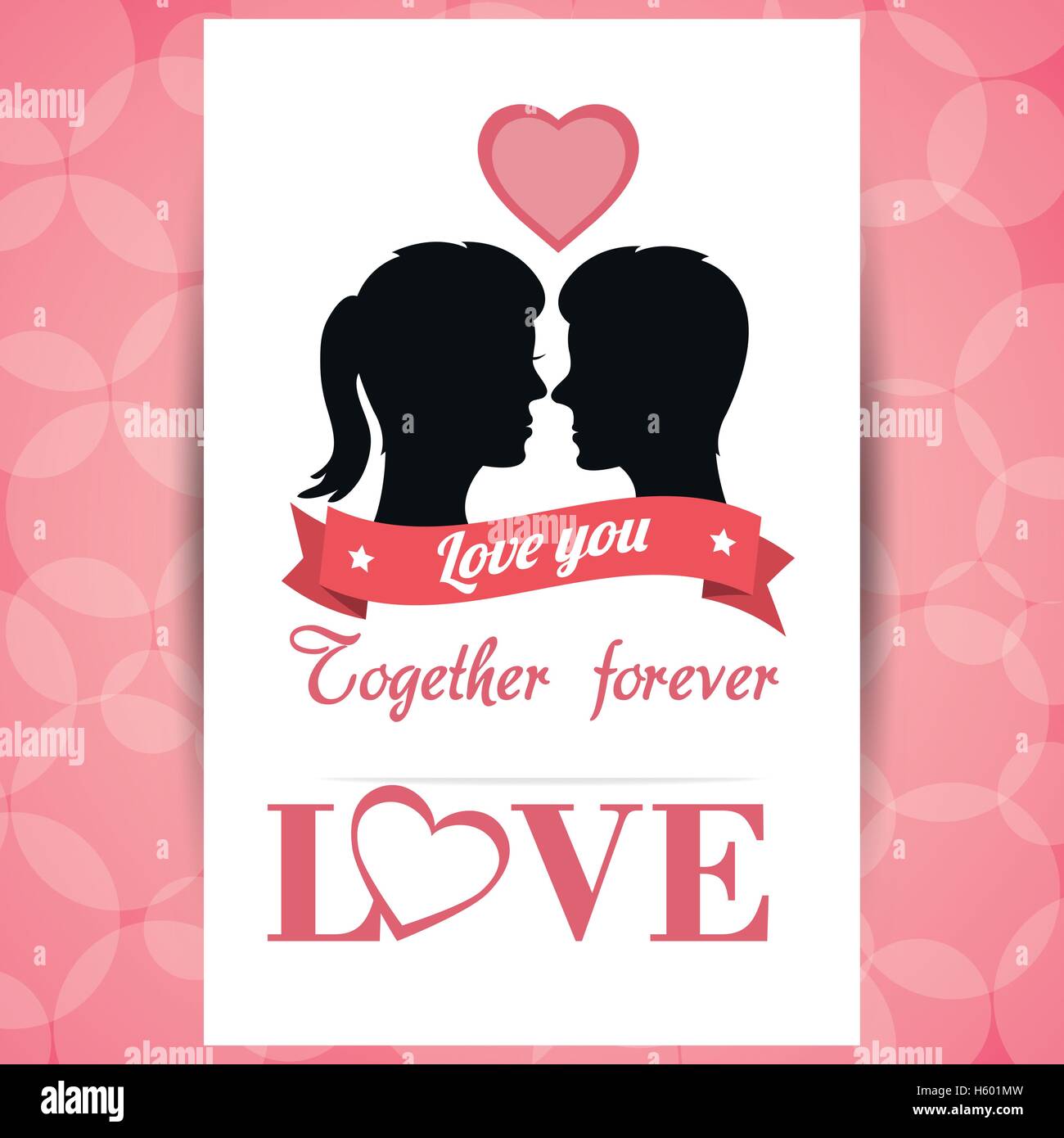 postcard love couple together forever with pink circle background Stock ...