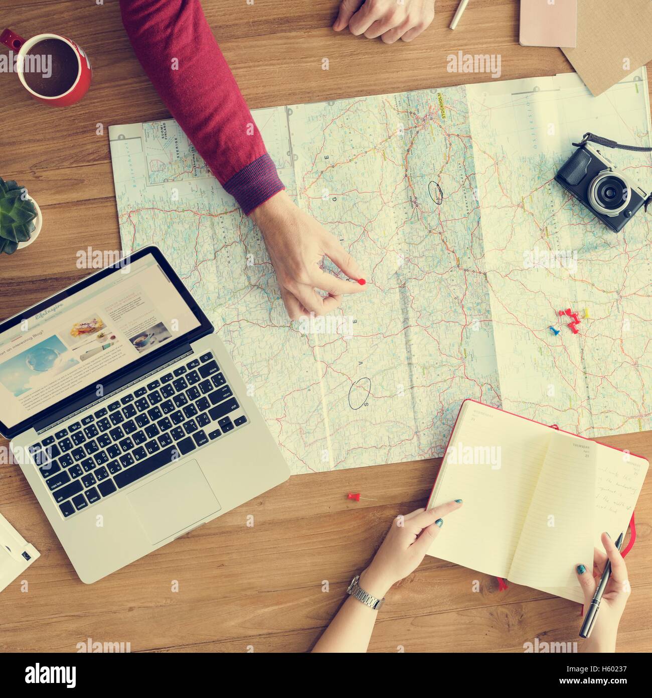 Map Jorney Travel Destination Camera Adventure Concept Stock Photo - Alamy