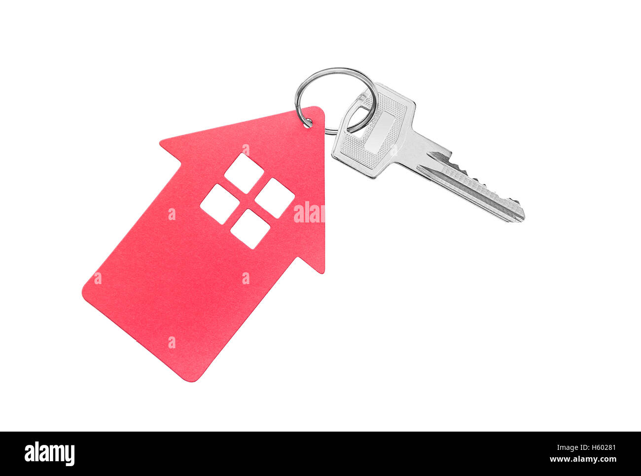 Key and key fob in the shape of a house on a white background Stock ...