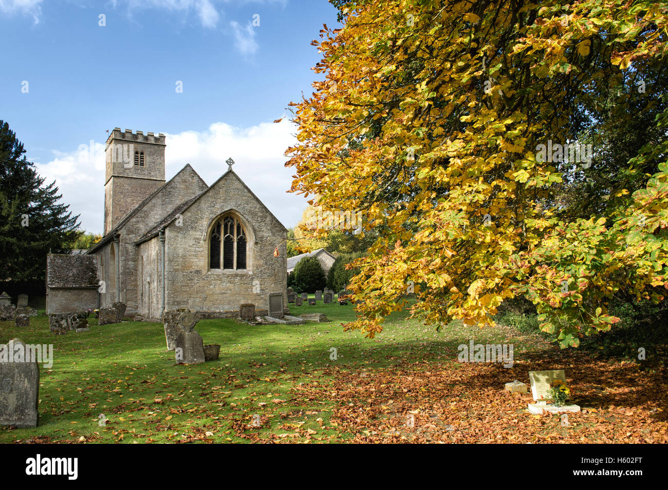 St Andrews Church in autumn, Coln Rogers, Cotswolds, Gloucestershire ...