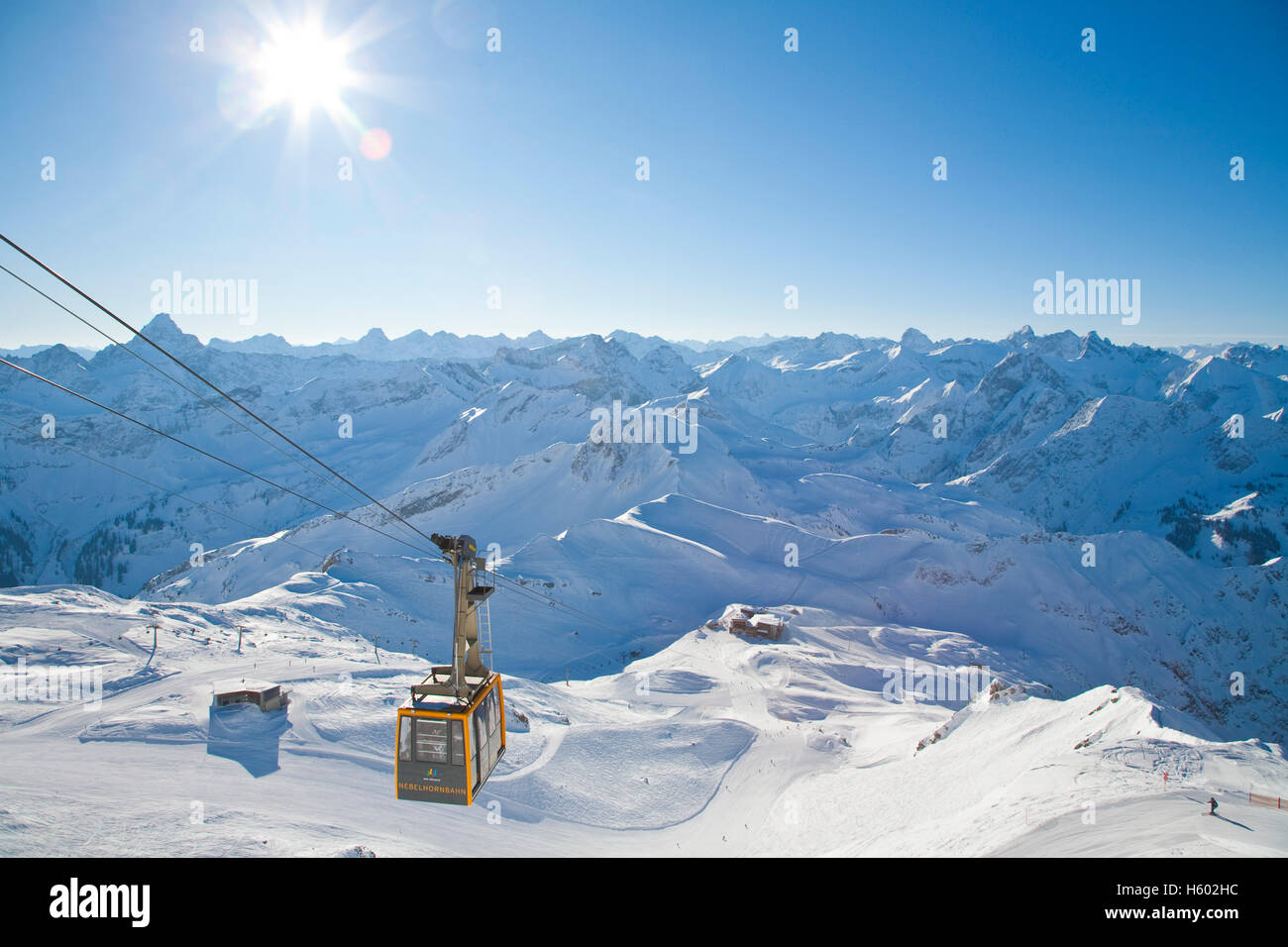 Cabin of Nebelhornbahn Cable Car, Mt Nebelhorn, Allgaeu Alps, panorama ...