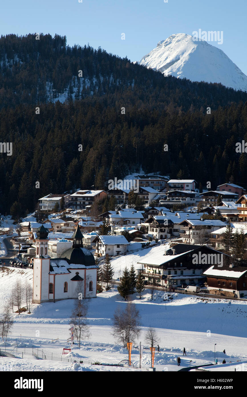 Seefeld townscape with Seekirchl chapel, church, Seefeld, Tyrol ...