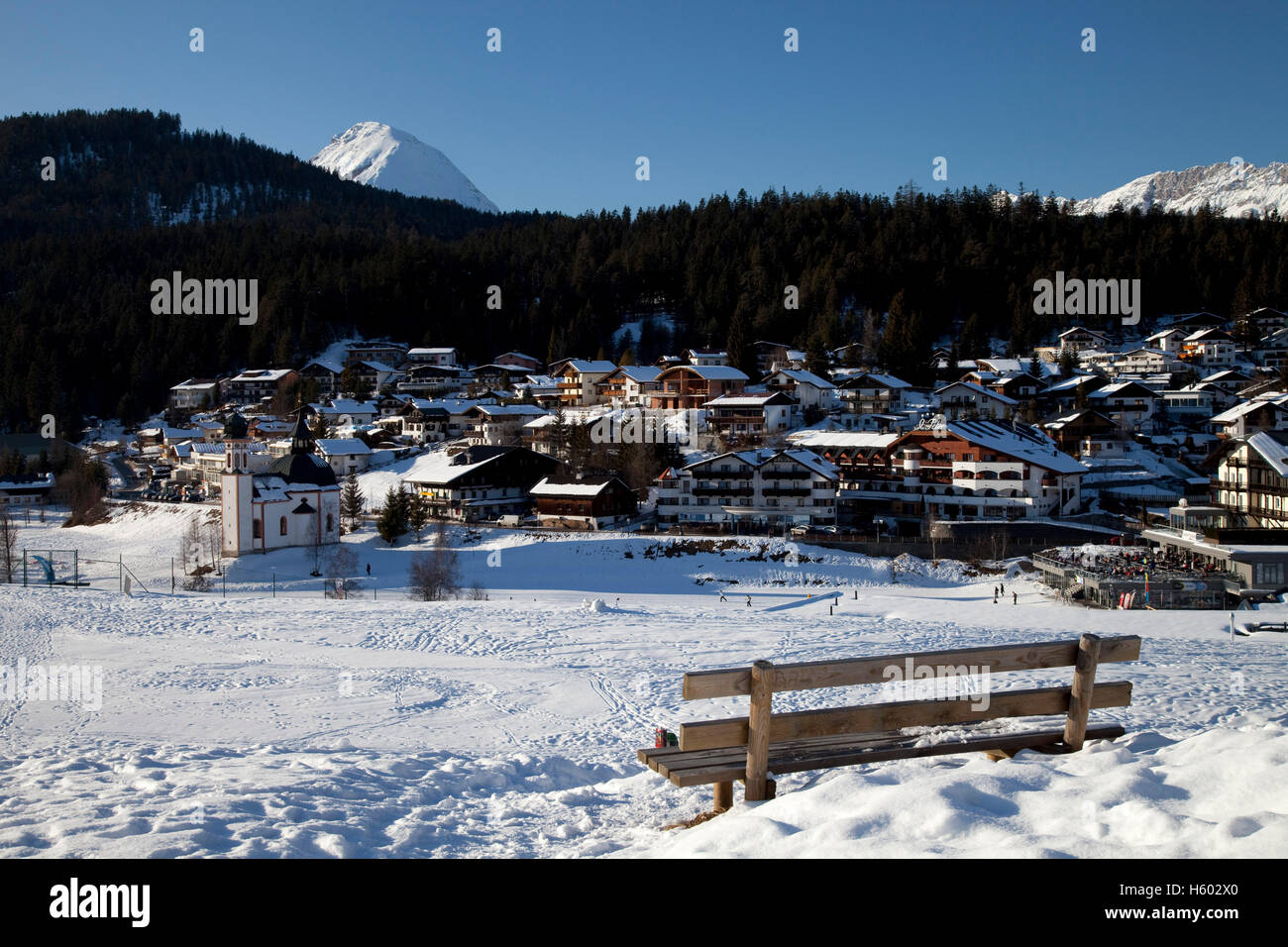 Seefeld townscape with Seekirchl chapel, church, Seefeld, Tyrol ...