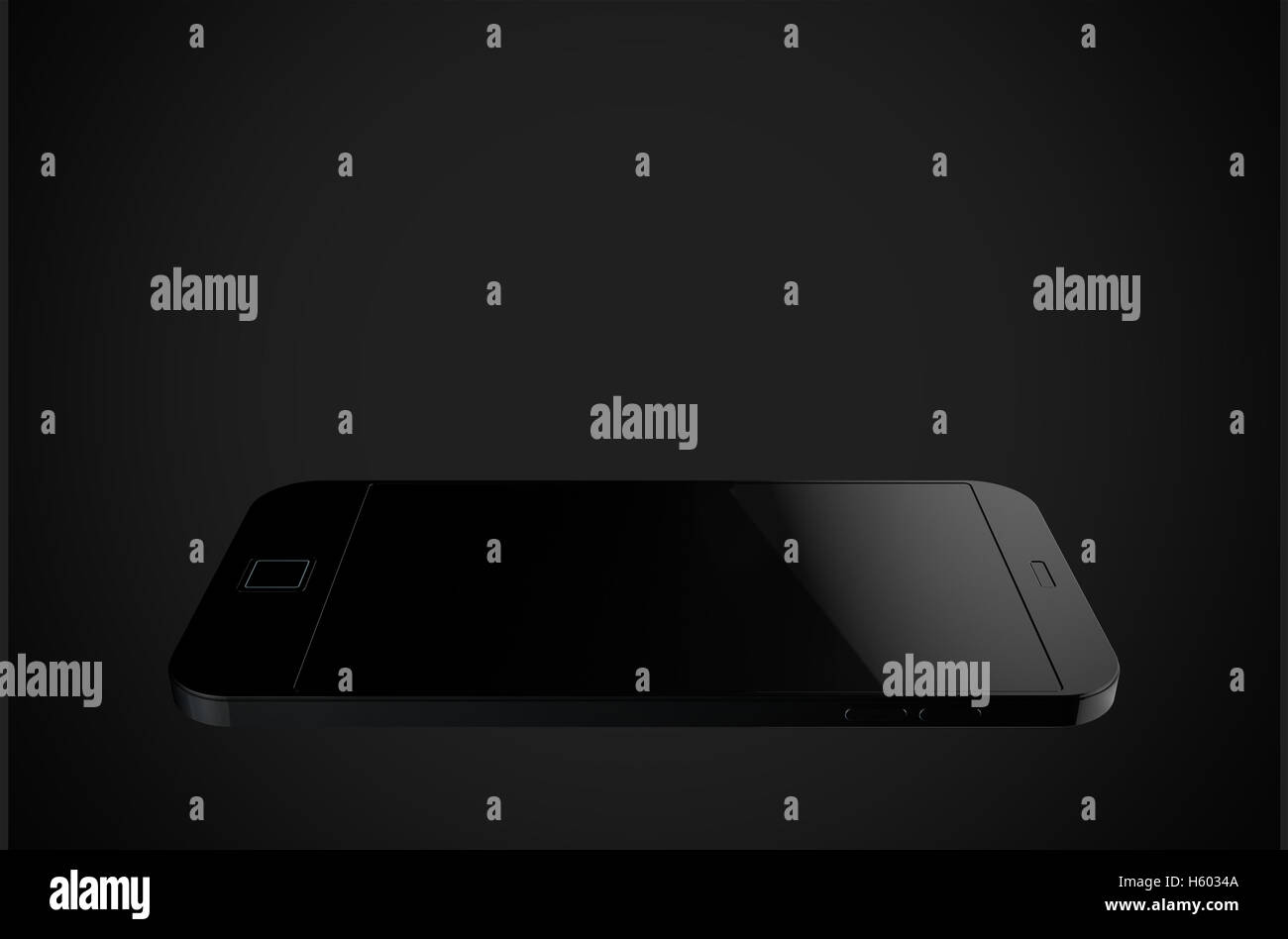 A 3D render of a modern all black generic smart phone on an isolated ...