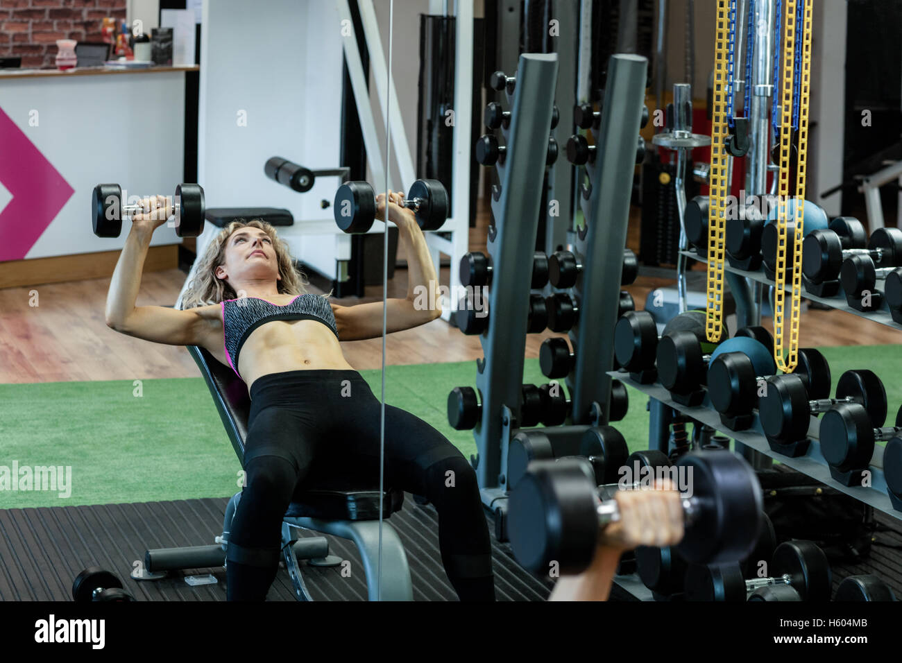 Beautiful woman lifting dumbbells Stock Photo - Alamy