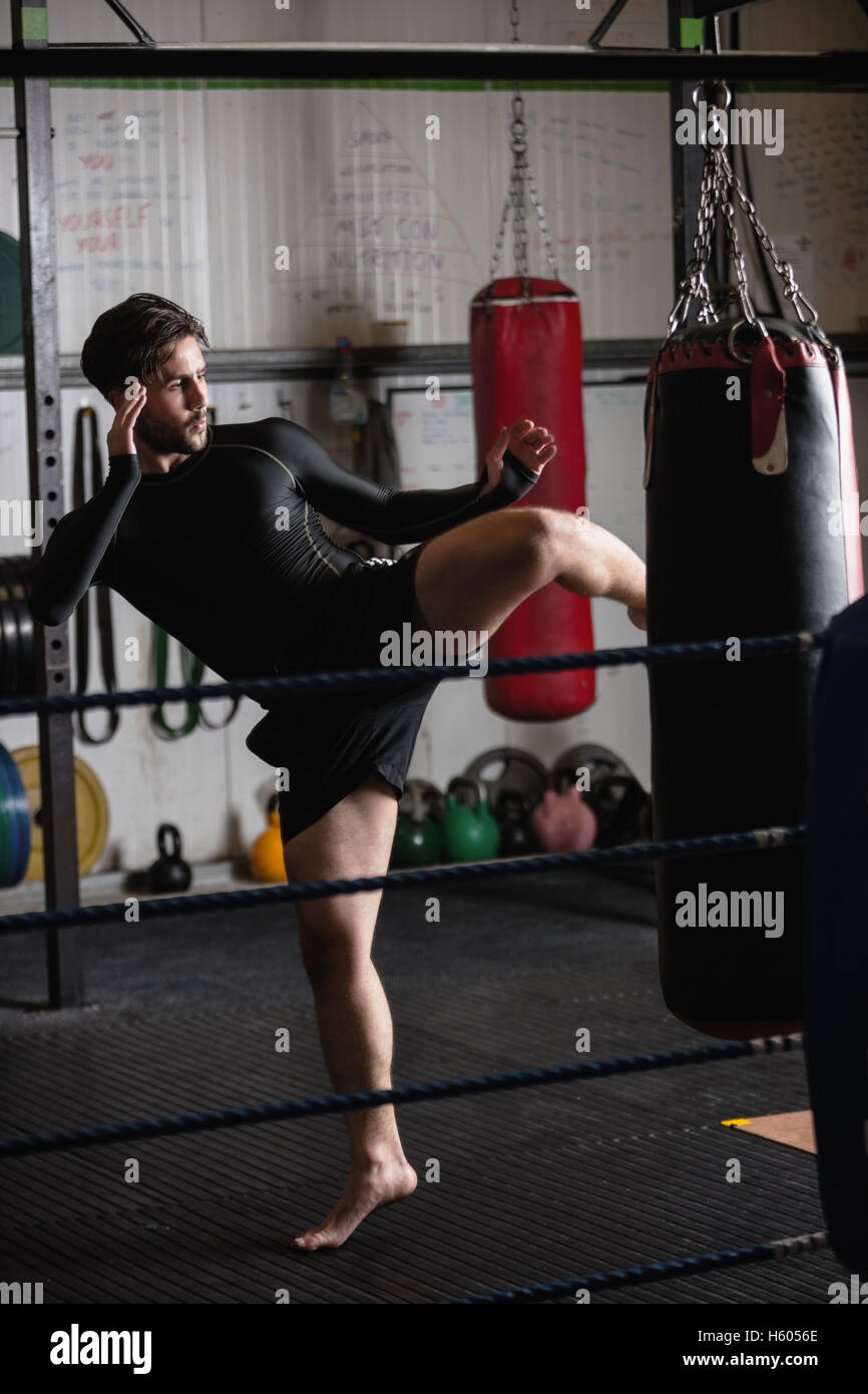 Boxer practicing boxing with punching bag Stock Photo - Alamy