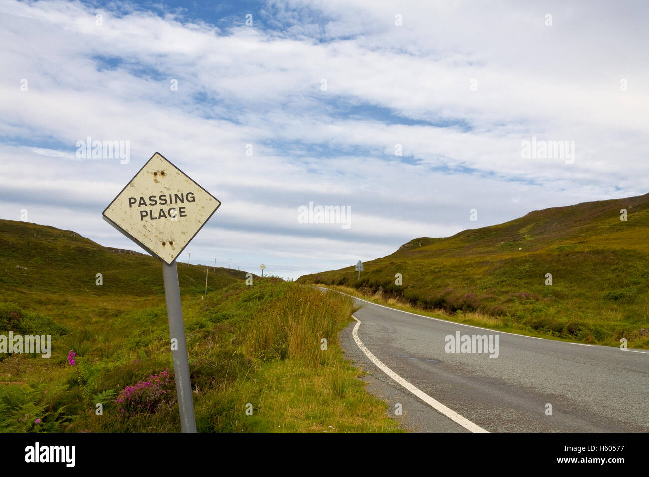 A passing place on a single track road on the Isle of Skye, Scotland ...