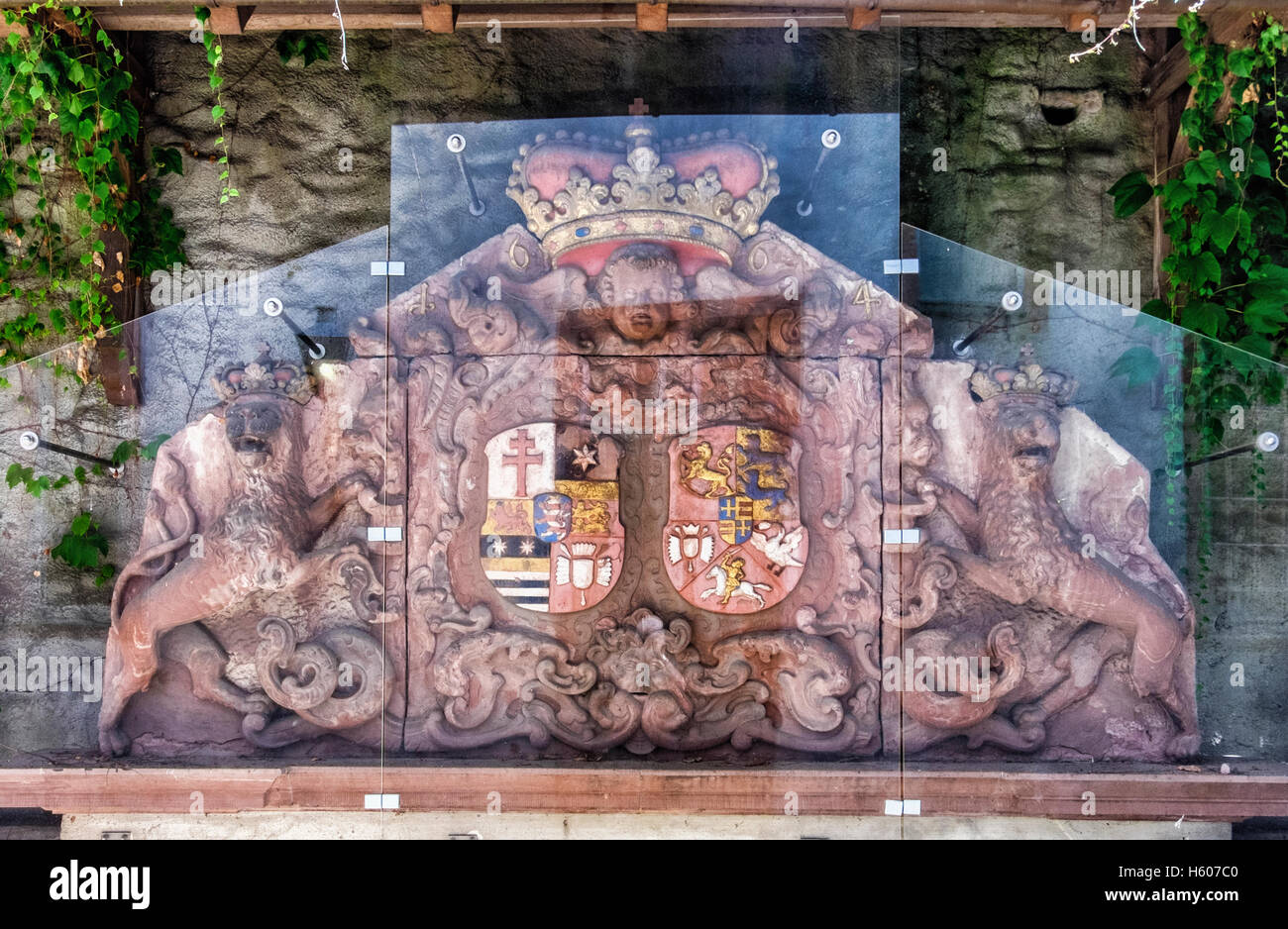 Darmstadt, Hesse, Germany. Old City Coat of Arms, Crest behind glass ...