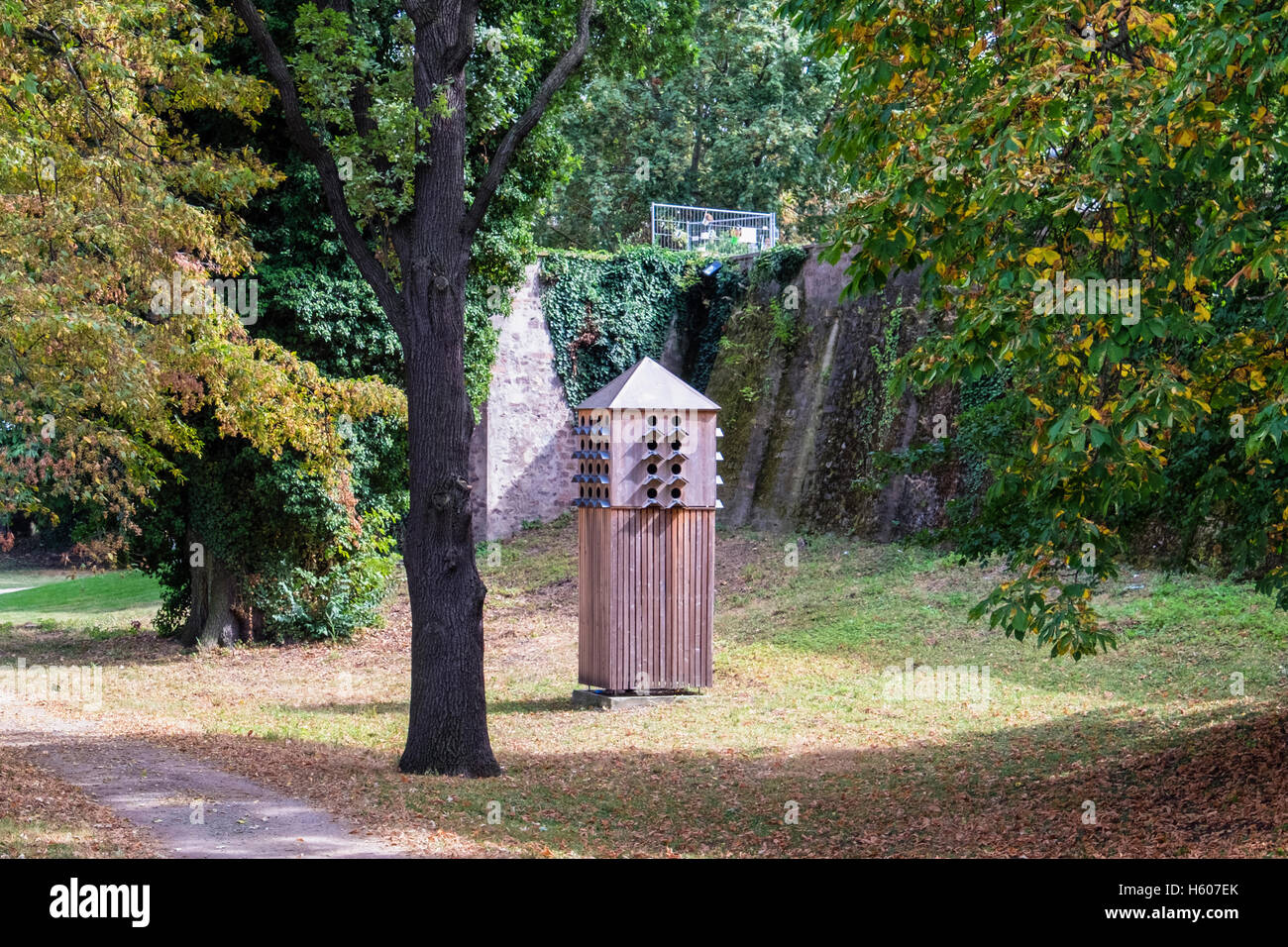Darmstadt, Hesse, Germany. Dovecote nesting box in dry moat of the City ...
