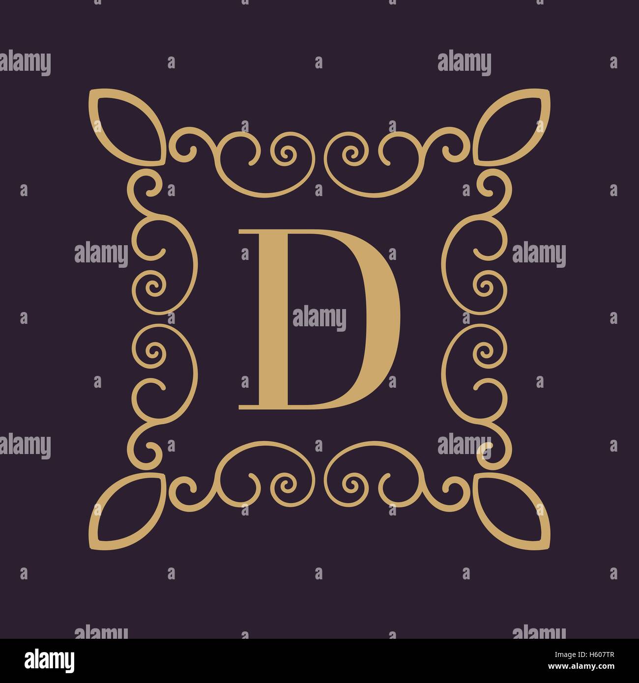 Monogram letter D. Calligraphic ornament. Gold. Retro, Business and ...