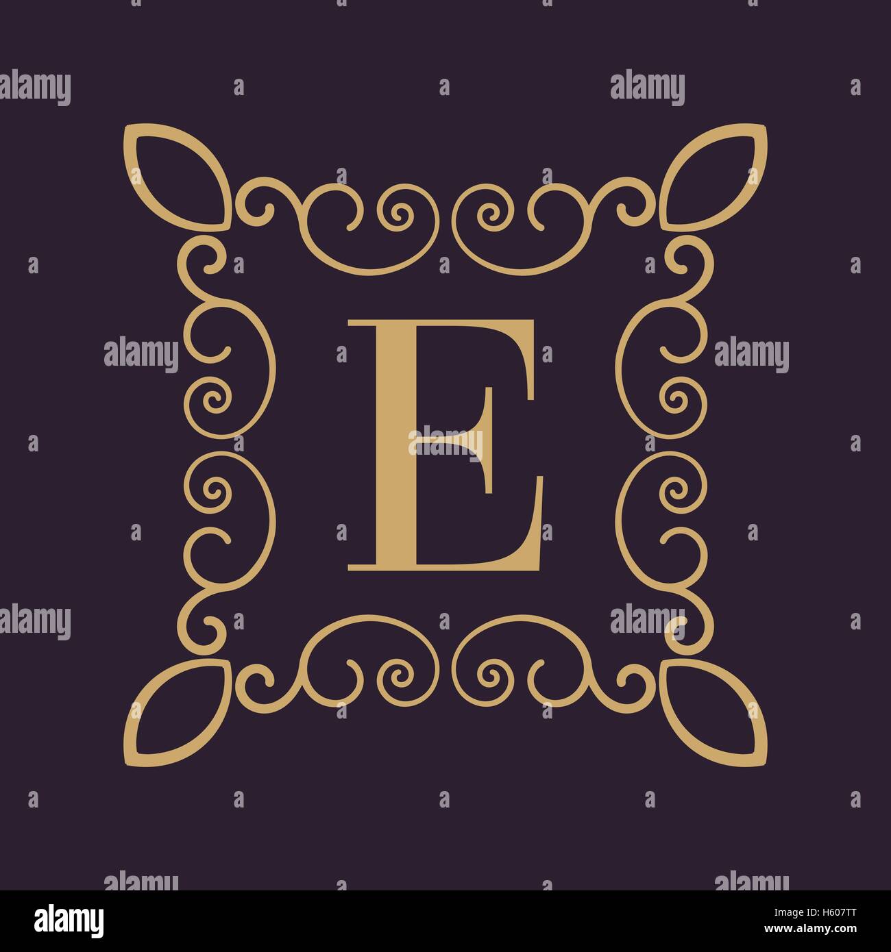 Monogram letter E. Calligraphic ornament. Gold. Retro, Business and ...