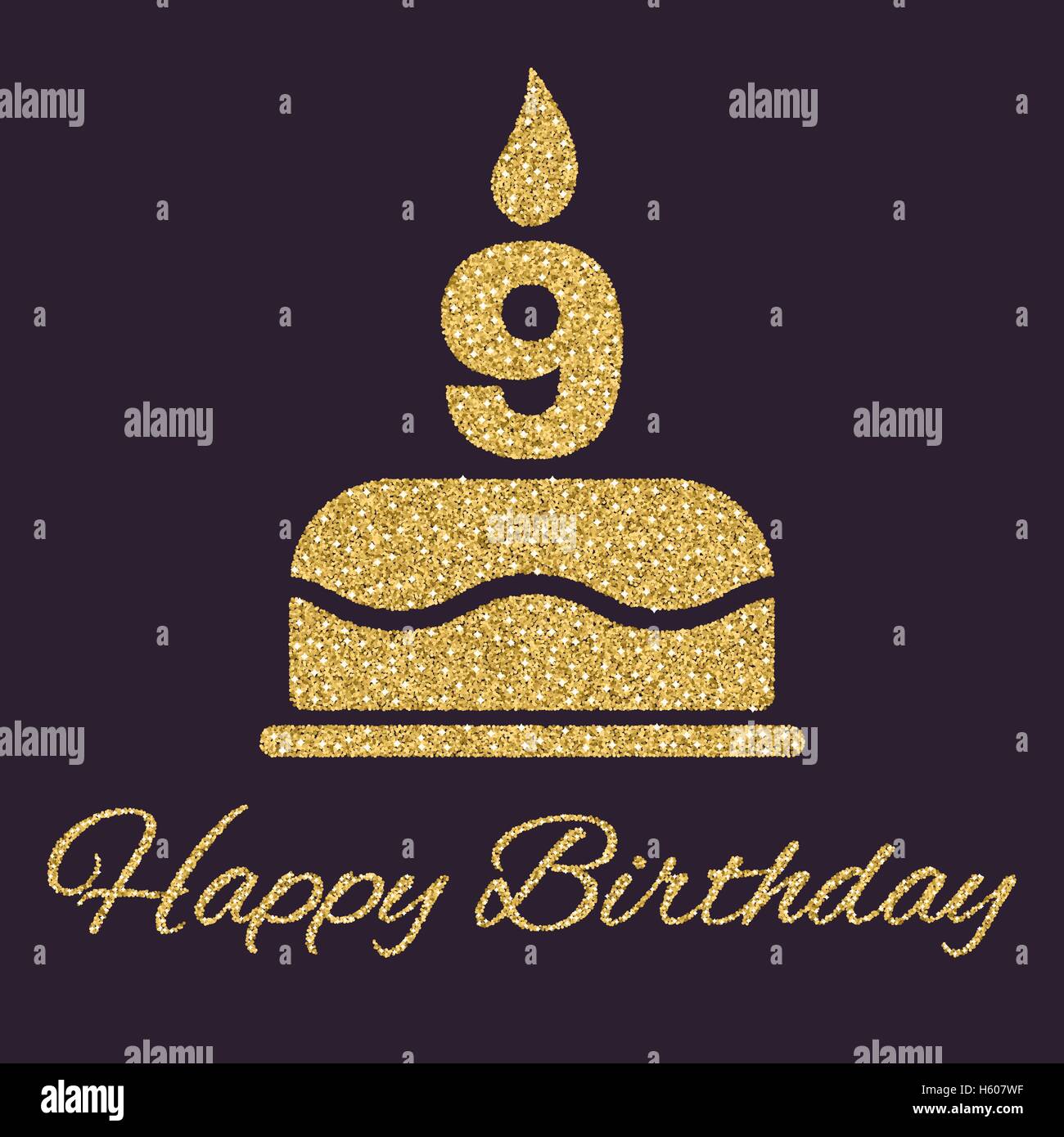 The birthday cake with candles in the form of number 9. Birthday symbol ...