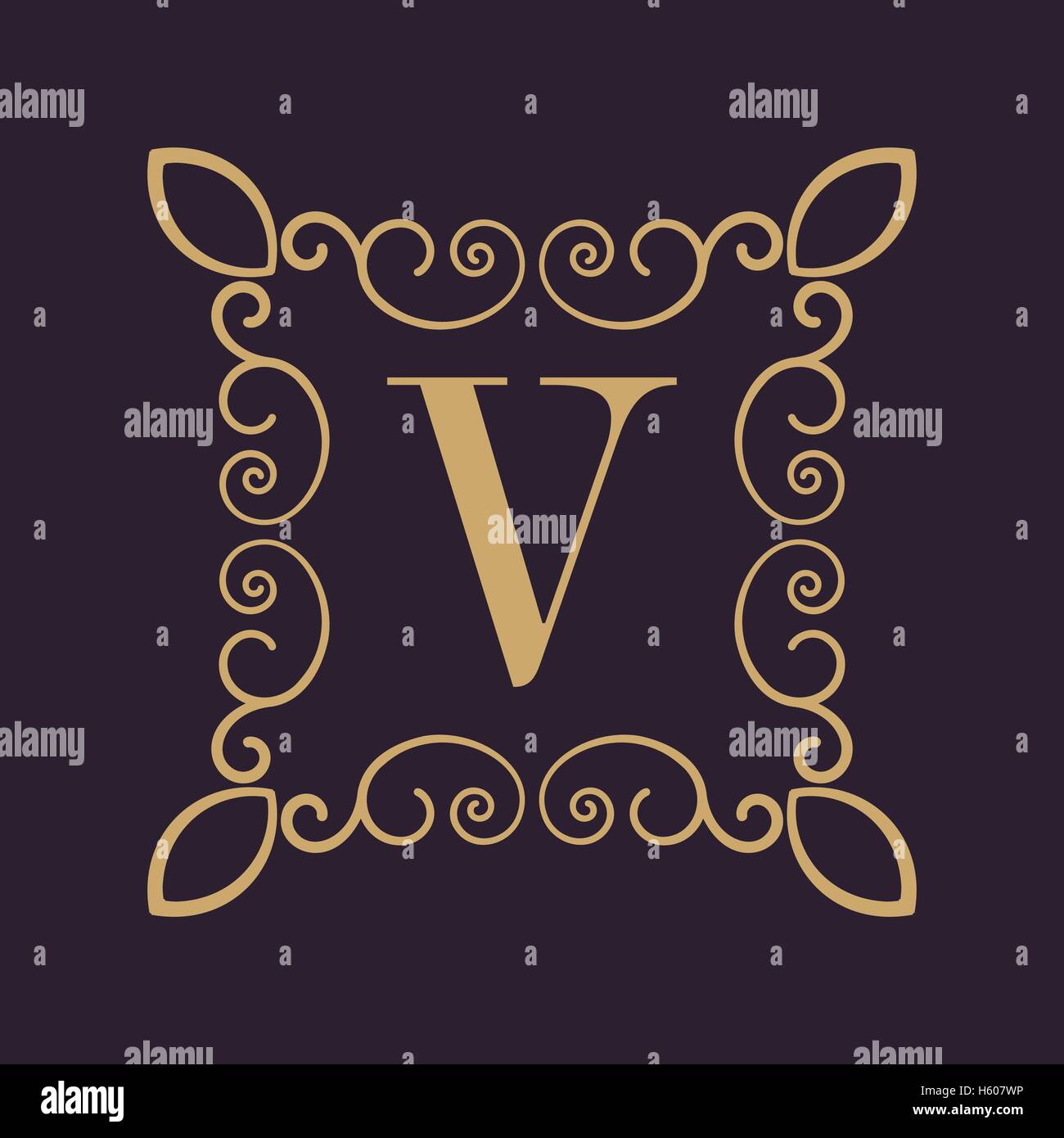 Monogram letter V. Calligraphic ornament. Gold. Retro, Business and ...