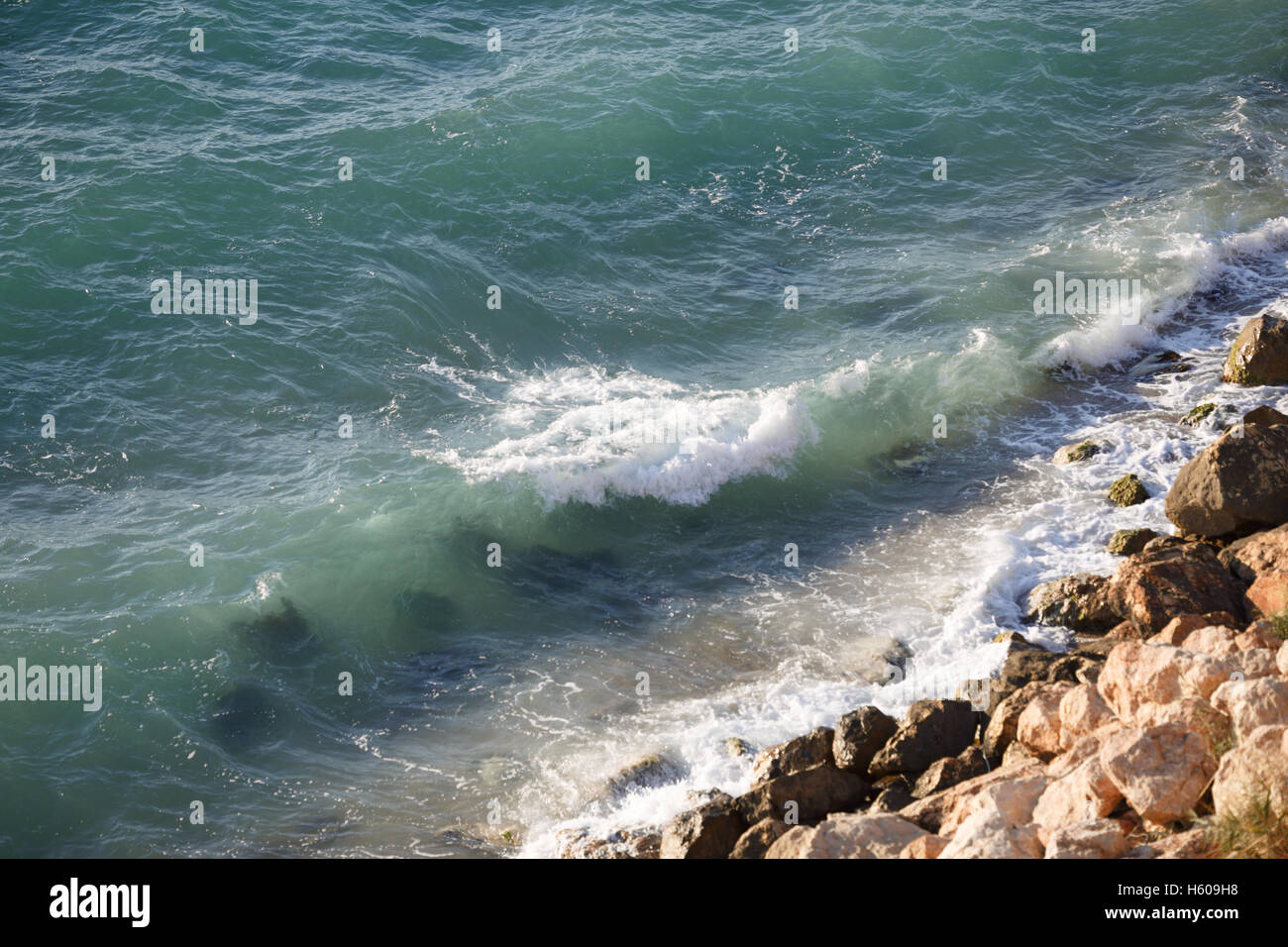 Wild rocky coast line and waves of the black sea. Beautiful marine ...